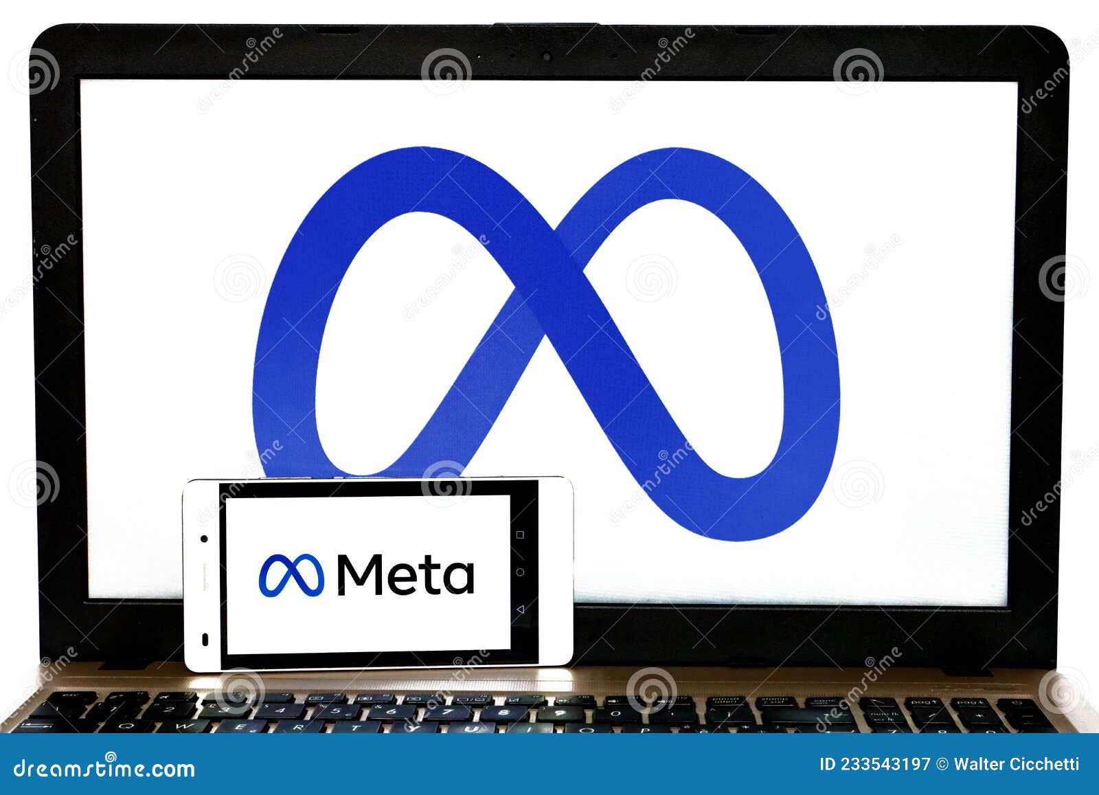 Logo of Meta on the Display. Meta is a Social Technologies Company`s ...