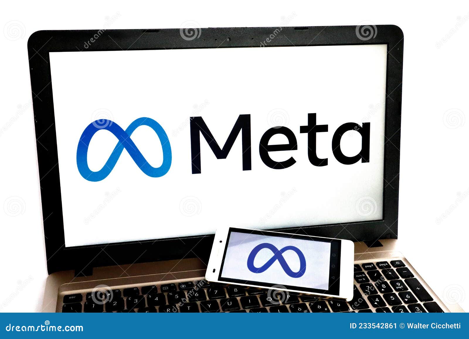 Logo of Meta on the Display. Meta is a Social Technologies Company`s ...