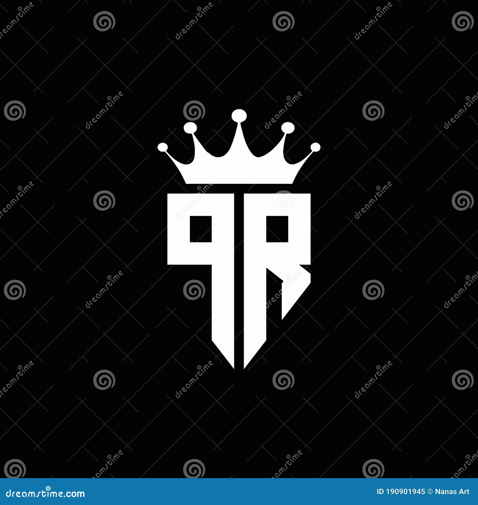 PR Logo Monogram Emblem Style with Crown Shape Design Template Stock ...