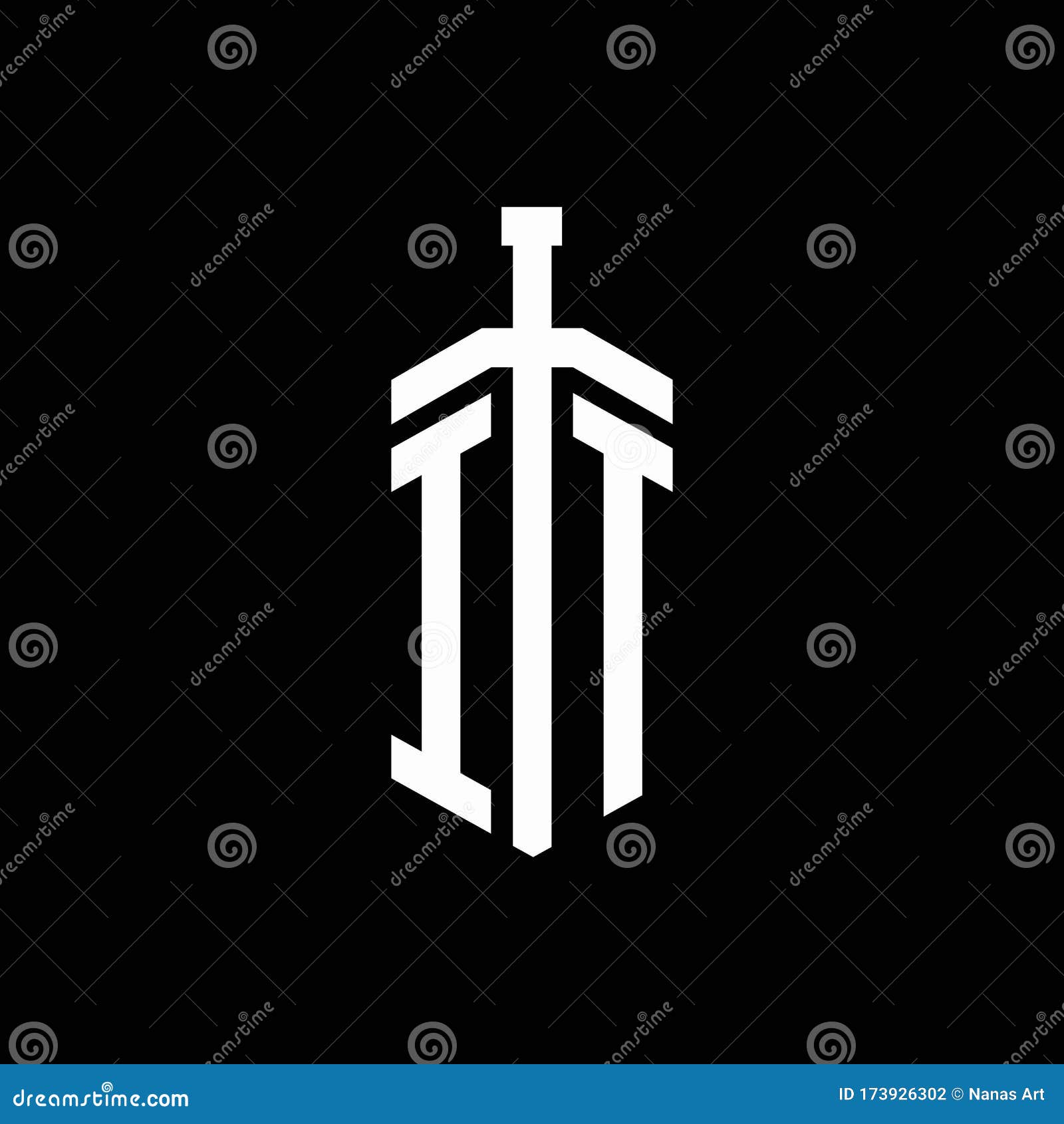 It Logo Monogram with Sword Element Ribbon Design Template Stock Vector ...
