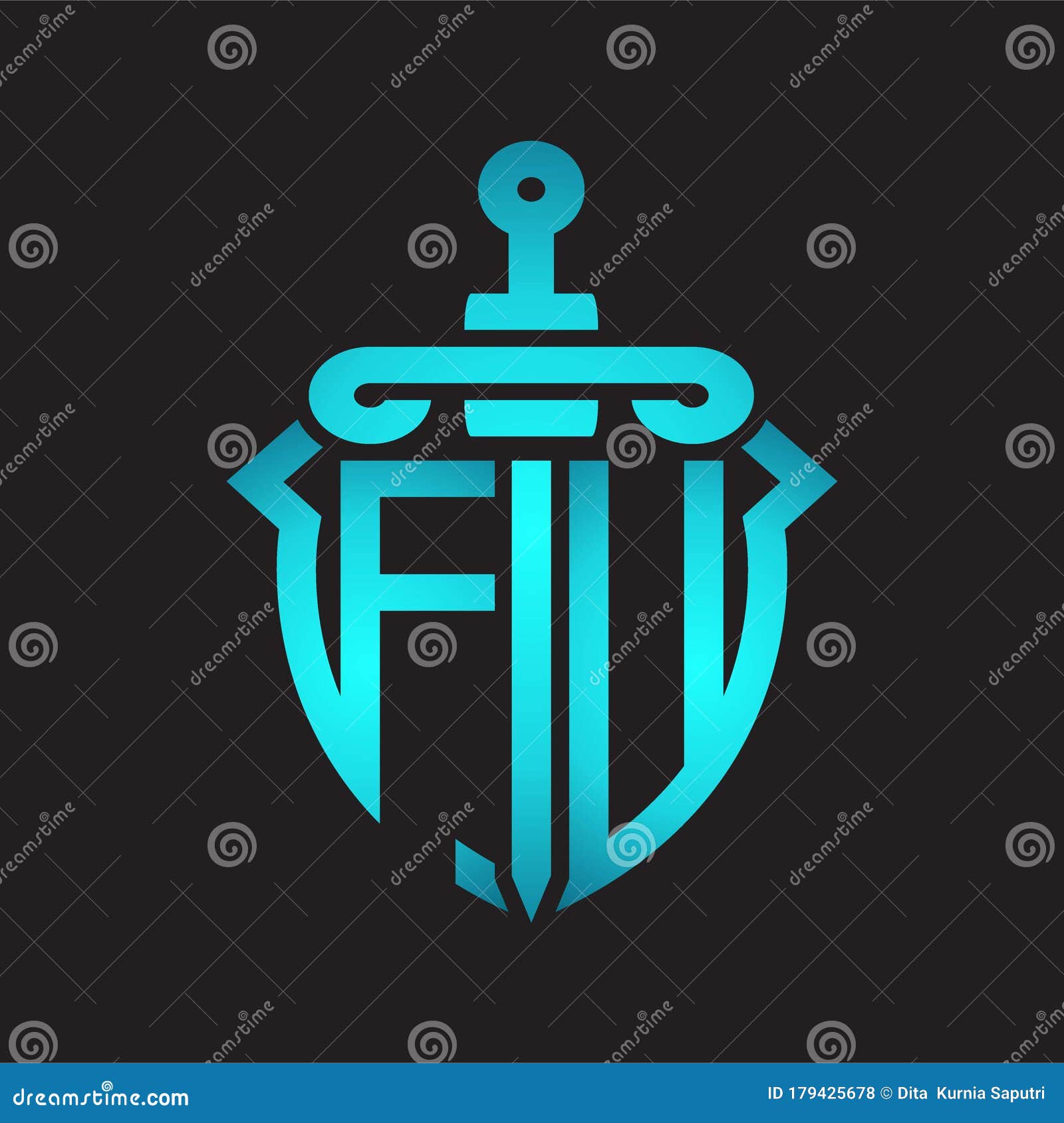 FU Logo Monogram with Sword and Shield Combination Isolated Blue Colors ...