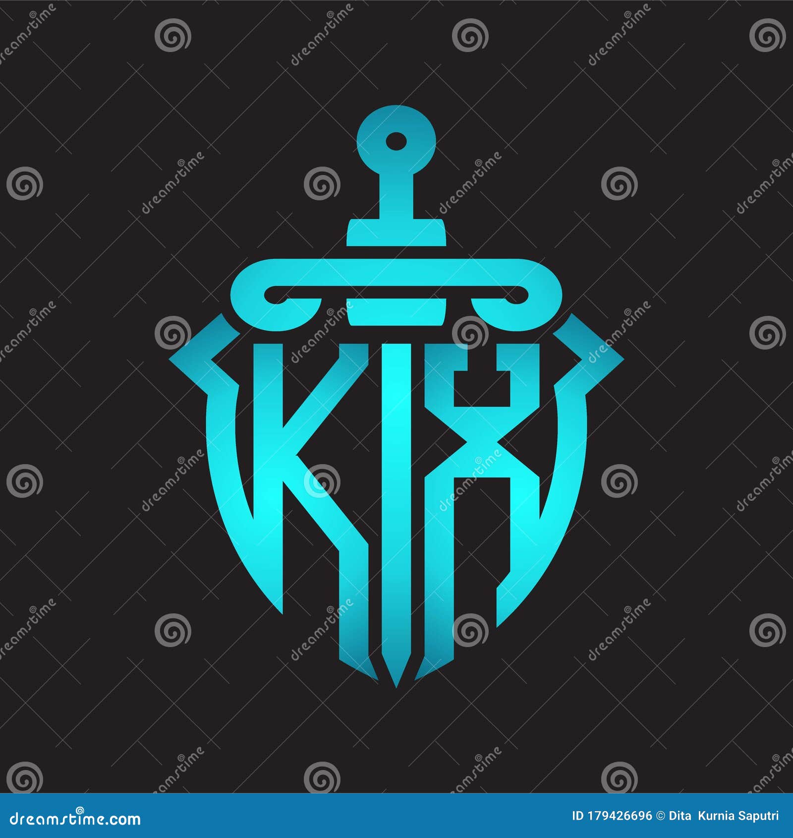 KX Logo Monogram with Sword and Shield Combination Isolated Blue Colors ...