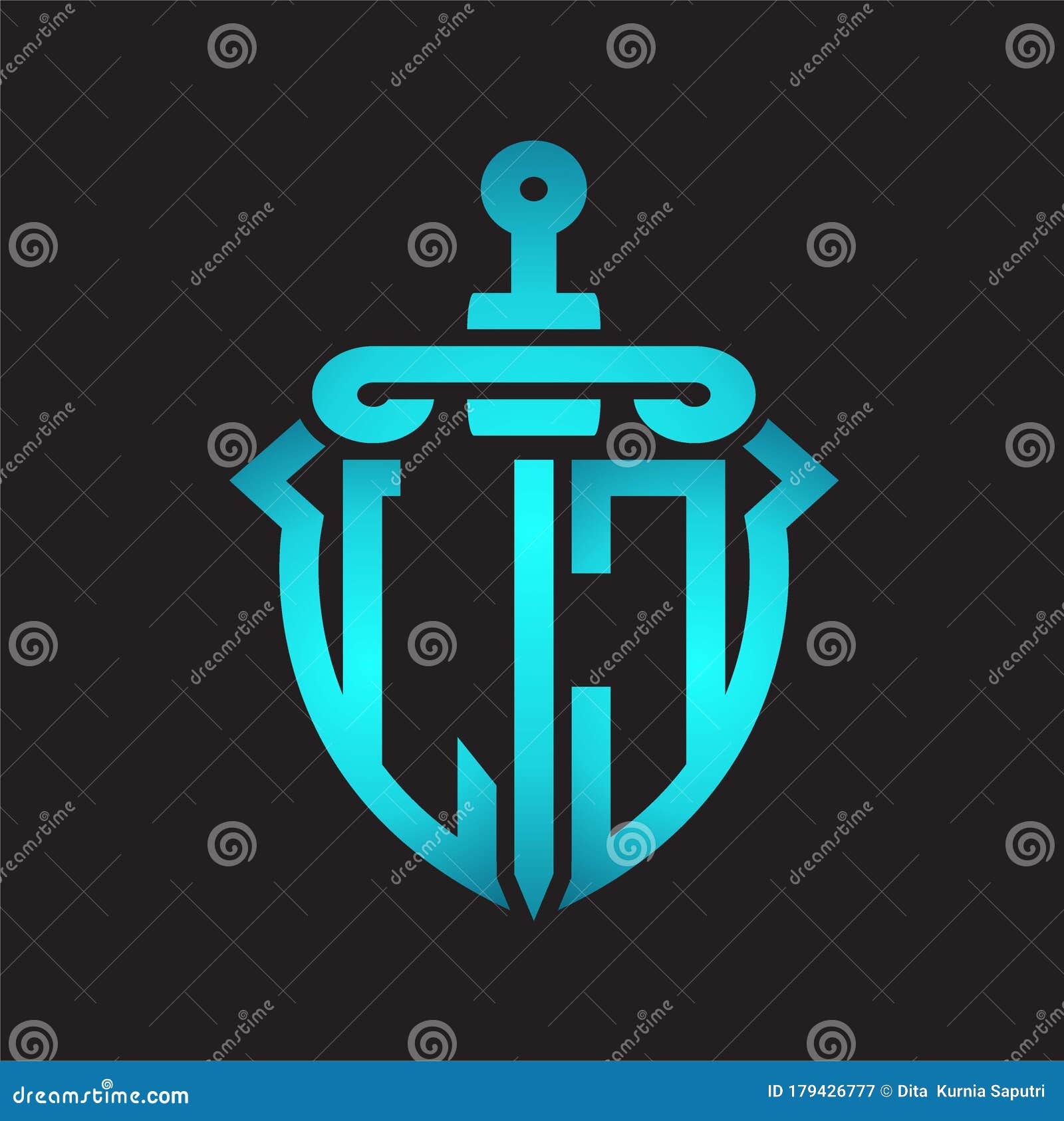 LC Logo Monogram with Sword and Shield Combination Isolated Blue Colors ...