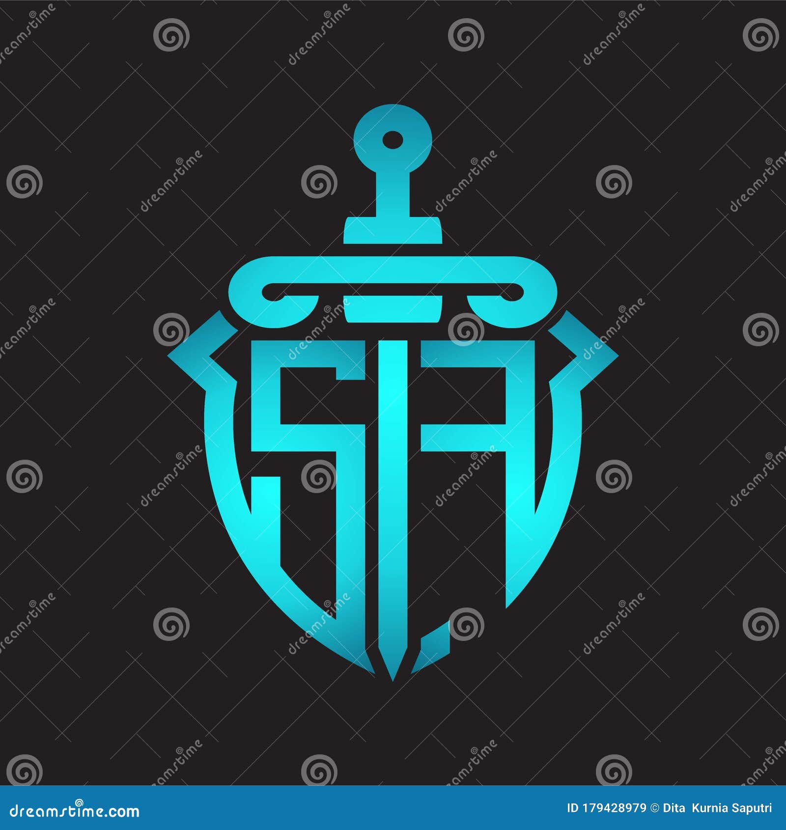 SF Logo Monogram with Sword and Shield Combination Isolated Blue Colors ...
