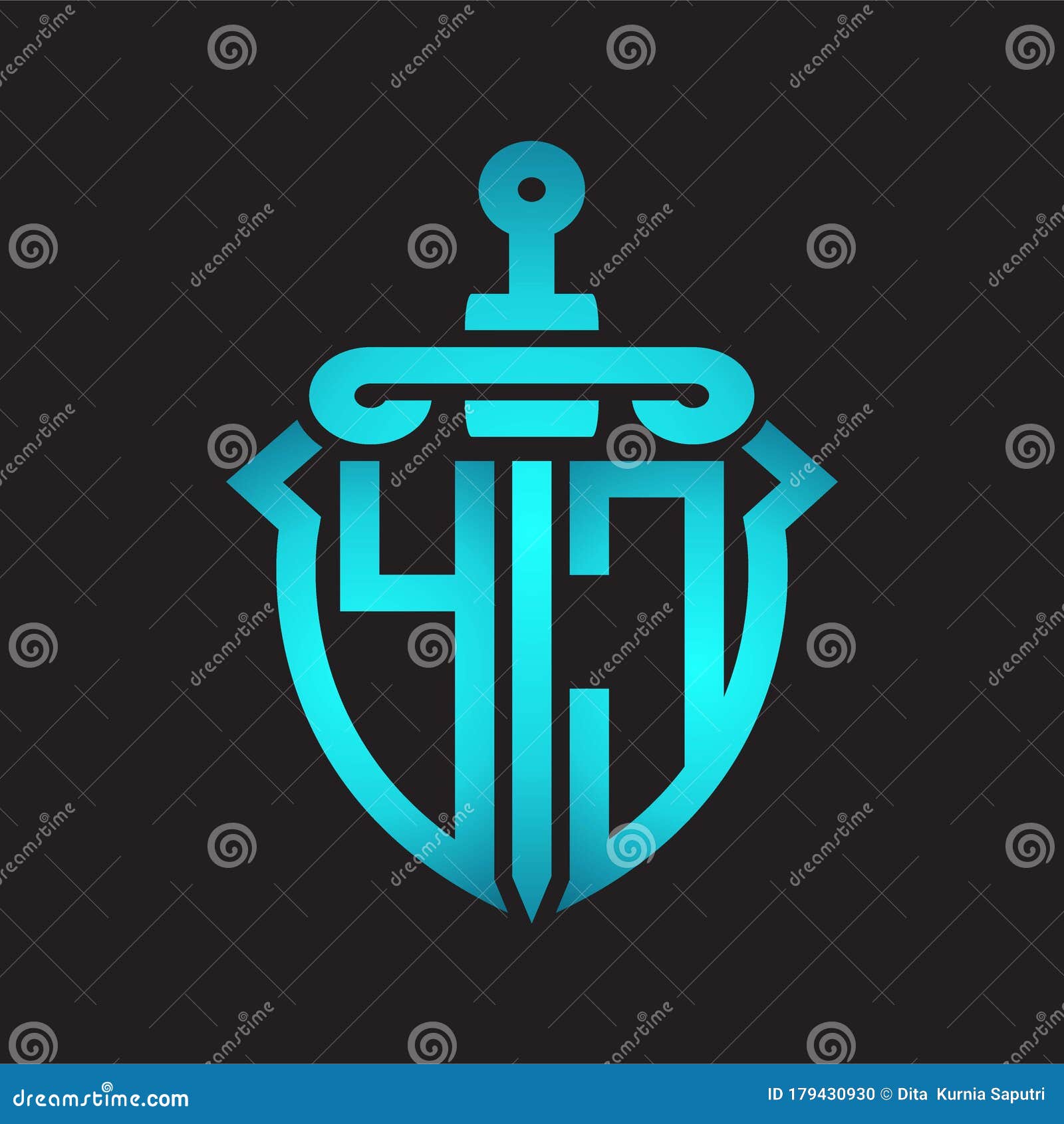 YC Logo Monogram with Sword and Shield Combination Isolated Blue Colors ...