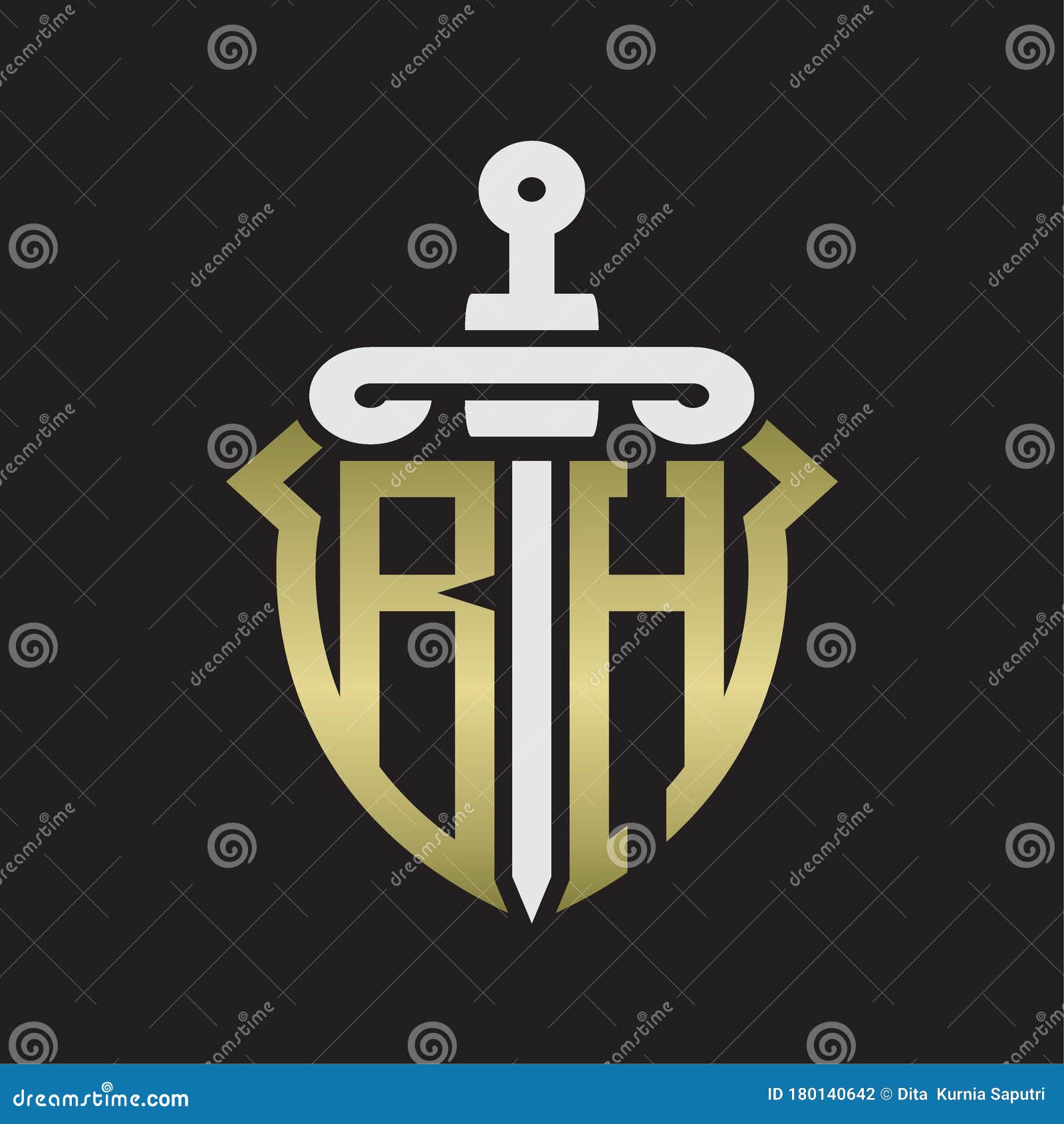 BH Logo Monogram with Sword and Shield Combination Isolated with Gold ...