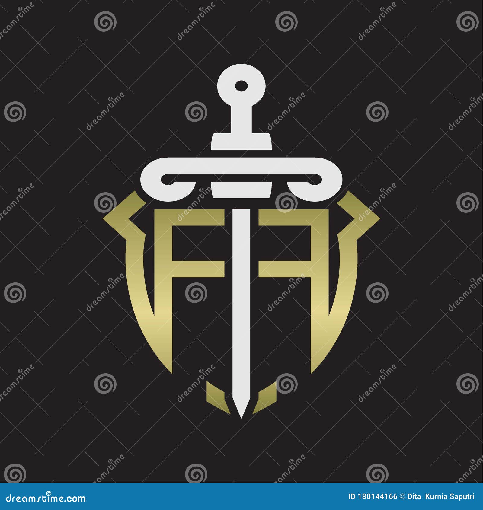 FF Logo Monogram with Sword and Shield Combination Isolated with Gold ...