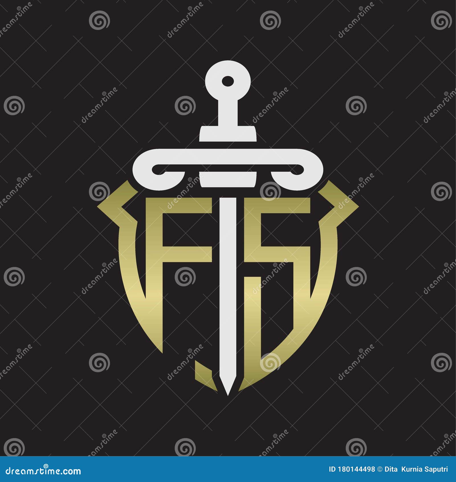 FS Logo Monogram with Sword and Shield Combination Isolated with Gold ...
