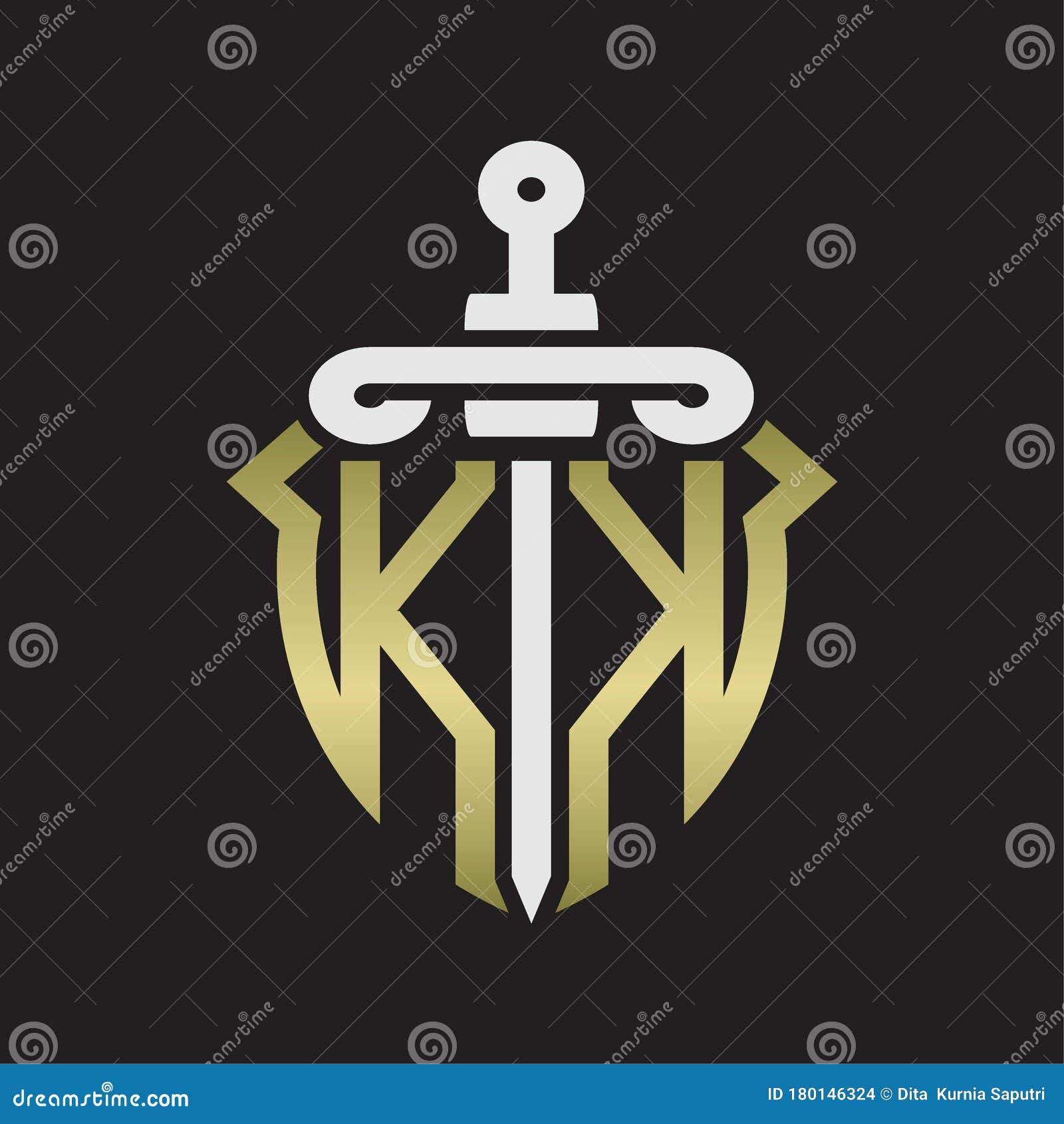 KK Logo Monogram with Sword and Shield Combination Isolated with Gold ... KK Logo Monogram with Sword and Shield Combination Isolated with Gold ...