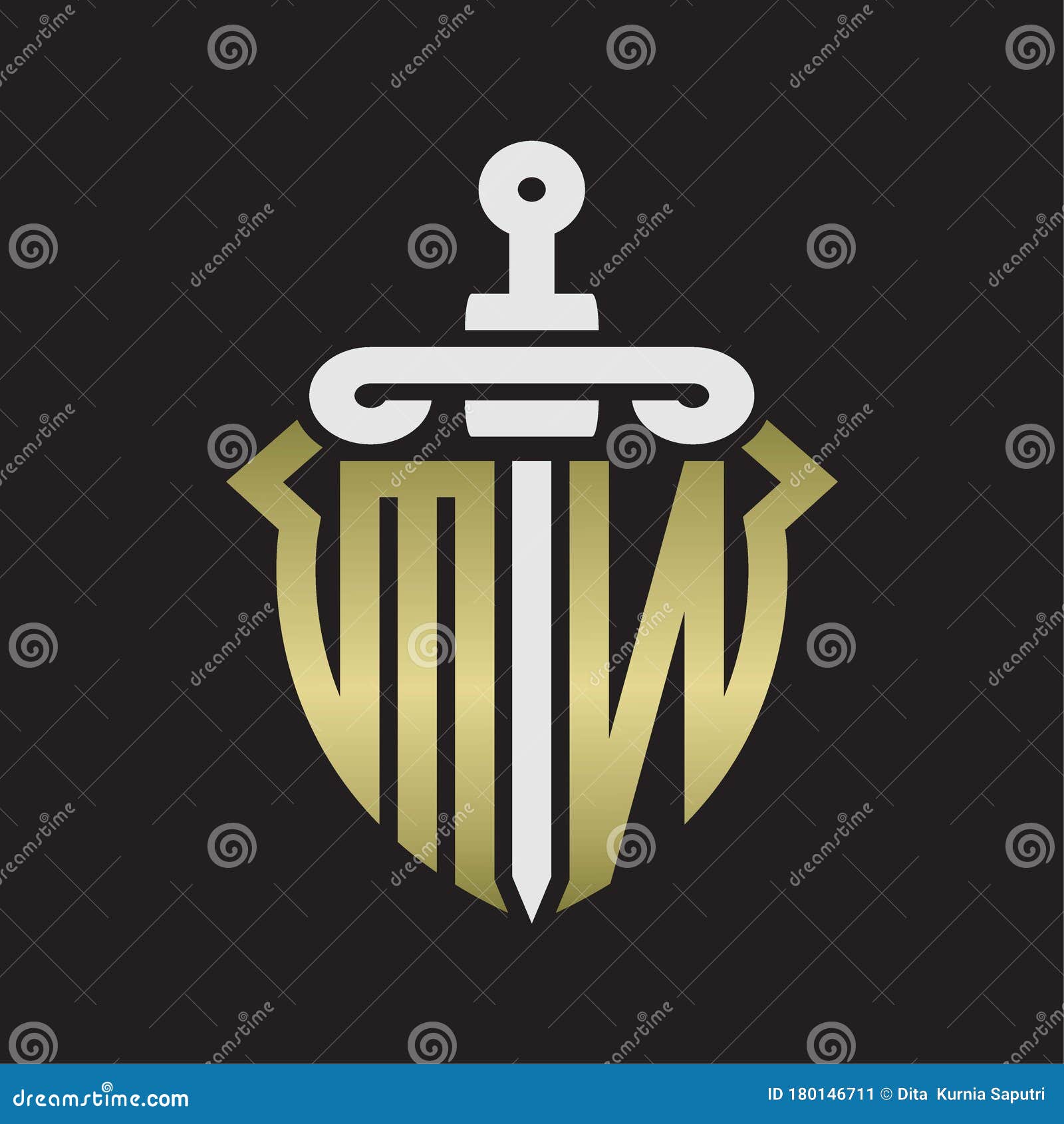 MN Logo Monogram with Sword and Shield Combination Isolated with Gold ...