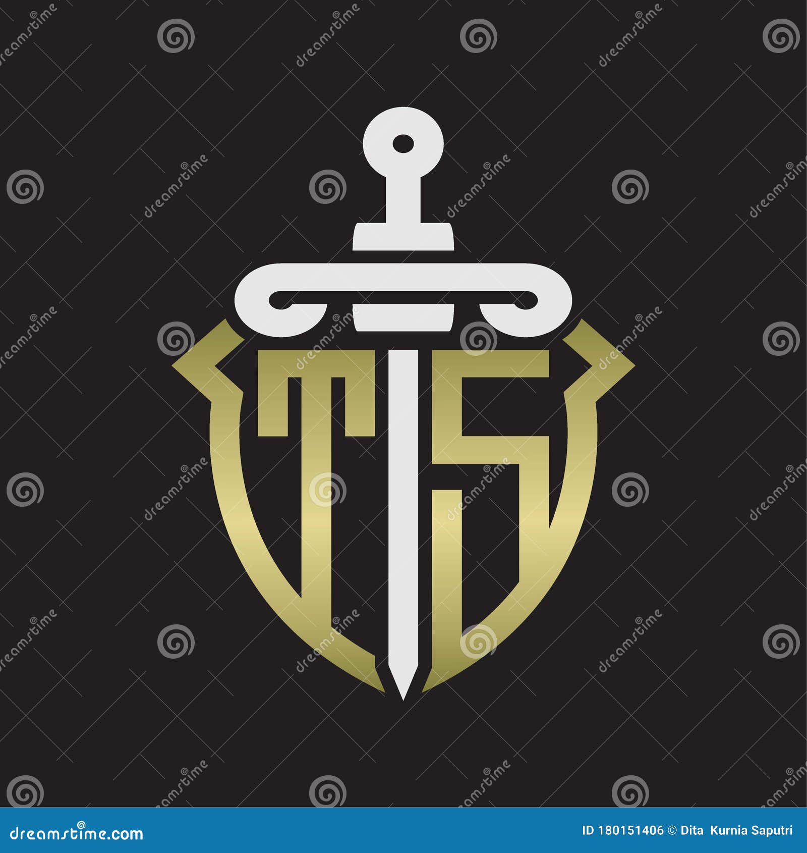 TS Logo Monogram with Sword and Shield Combination Isolated with Gold ...