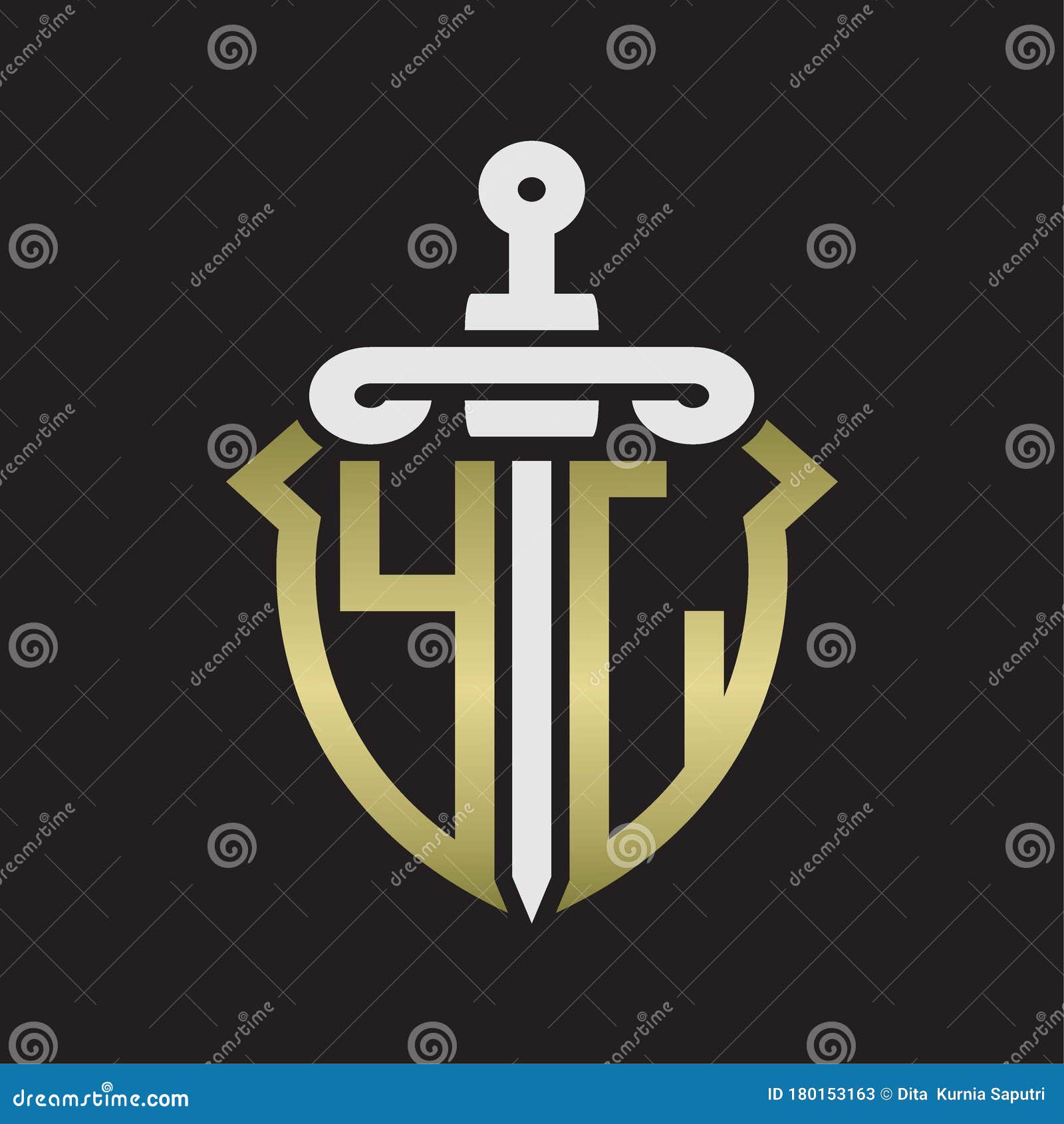 YL Logo Monogram with Sword and Shield Combination Isolated with Gold ...