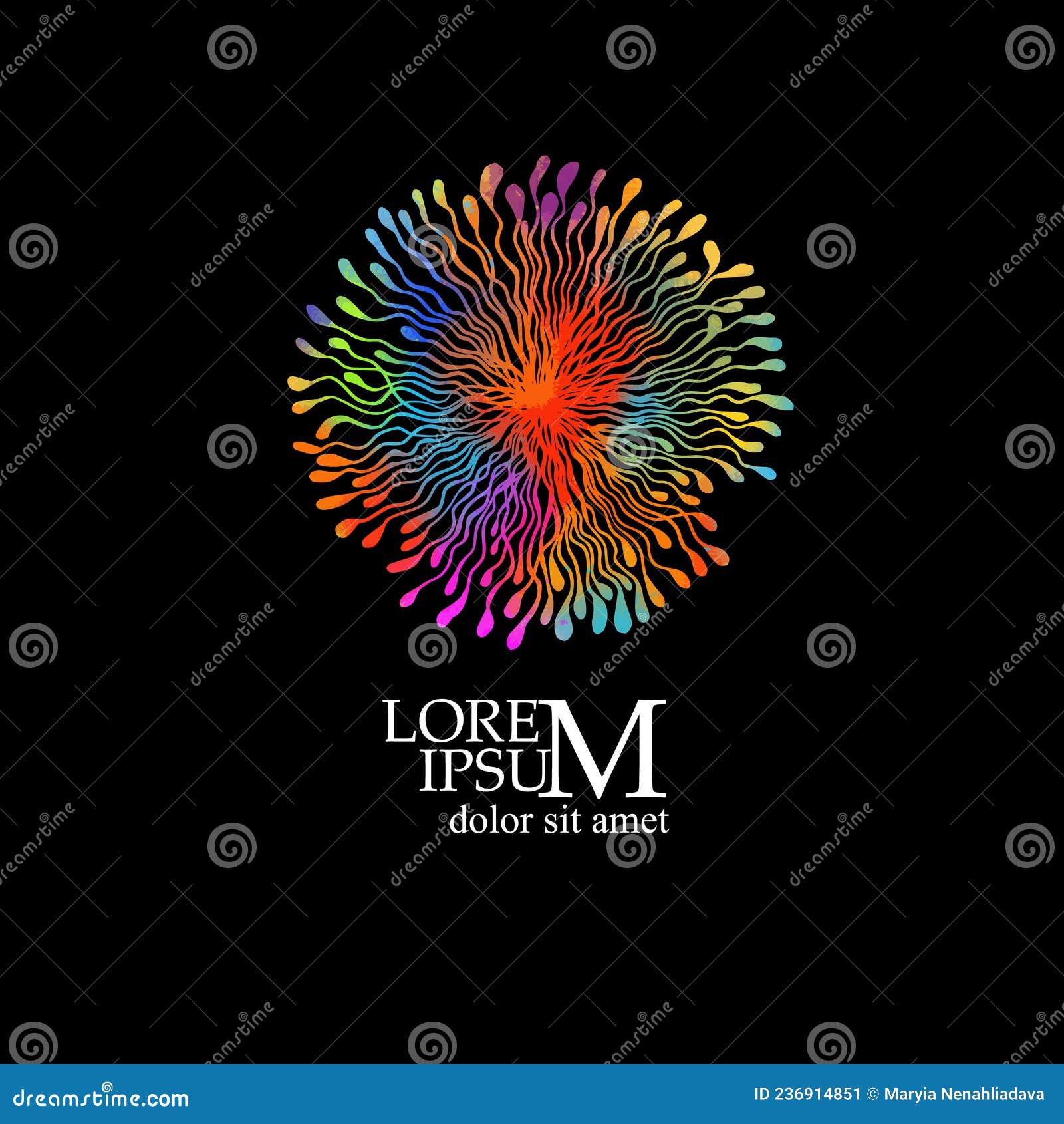 Logo is a Multi-colored Round Flower . on a Black Background. Vector ...