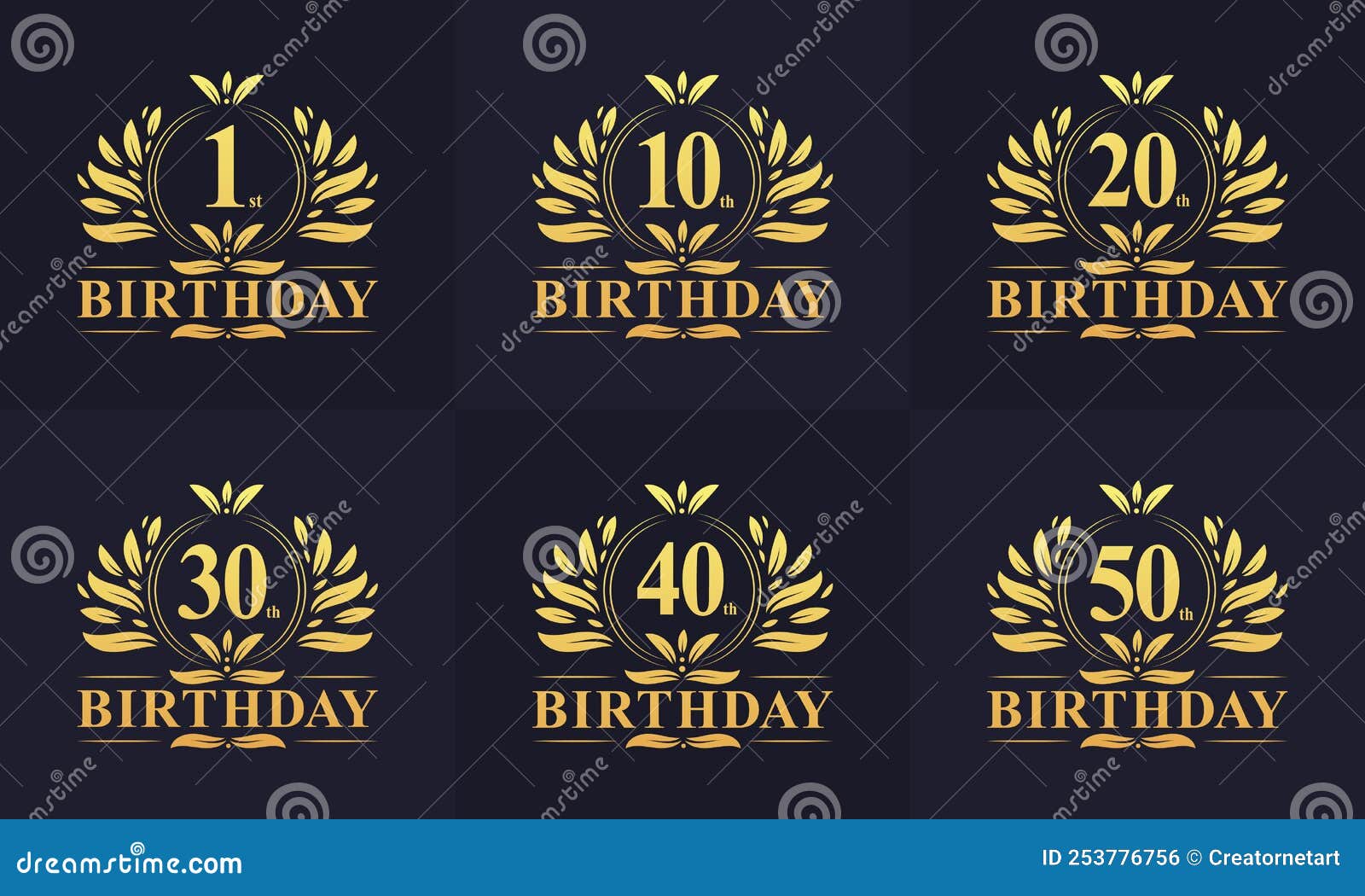 Logo Op Vintage Retro-verjaardag. Luxe Gouden Verjaardagslogo Bundel ... Logo Op Vintage Retro-verjaardag. Luxe Gouden Verjaardagslogo Bundel ...