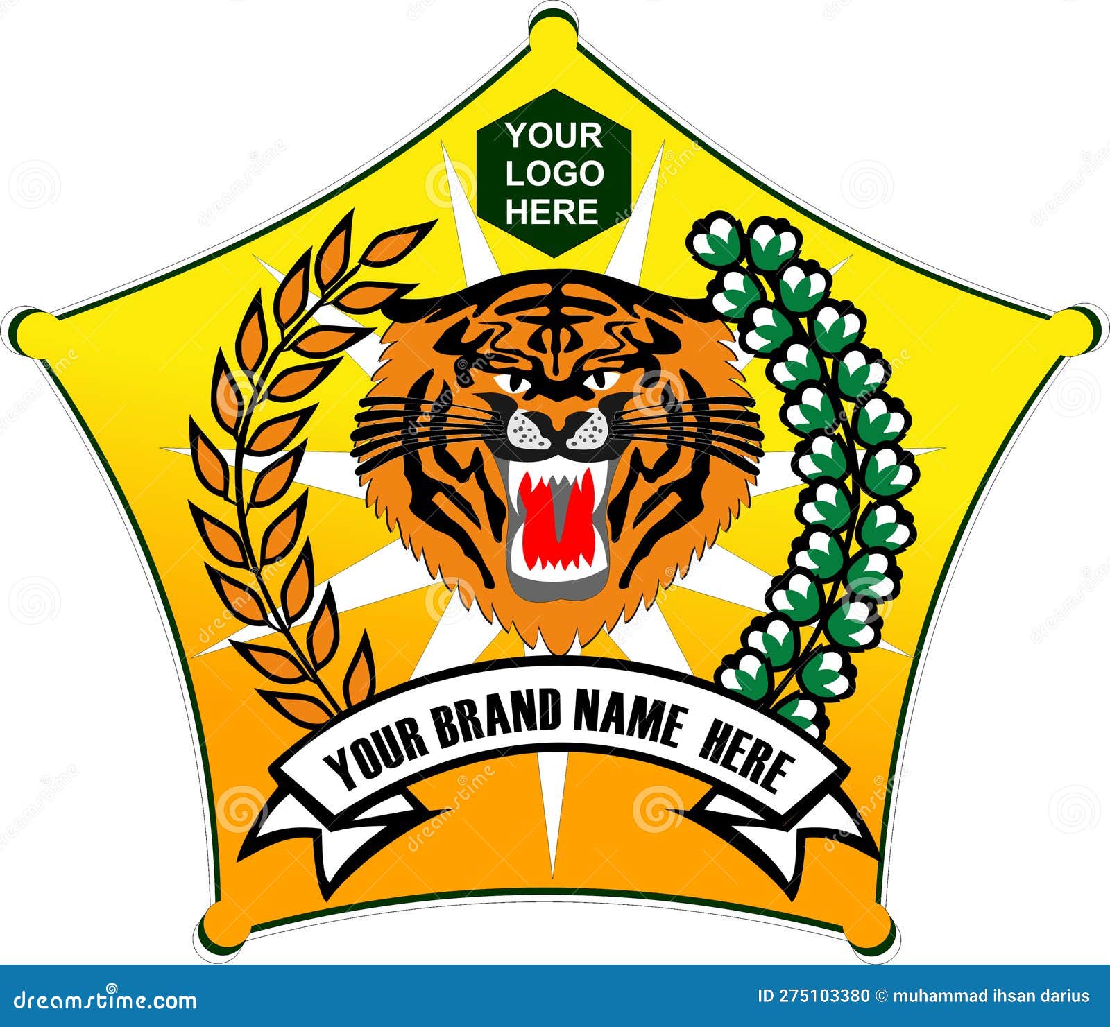 Logo for an Organization with Yellow Shield and Tiger Head Stock ...