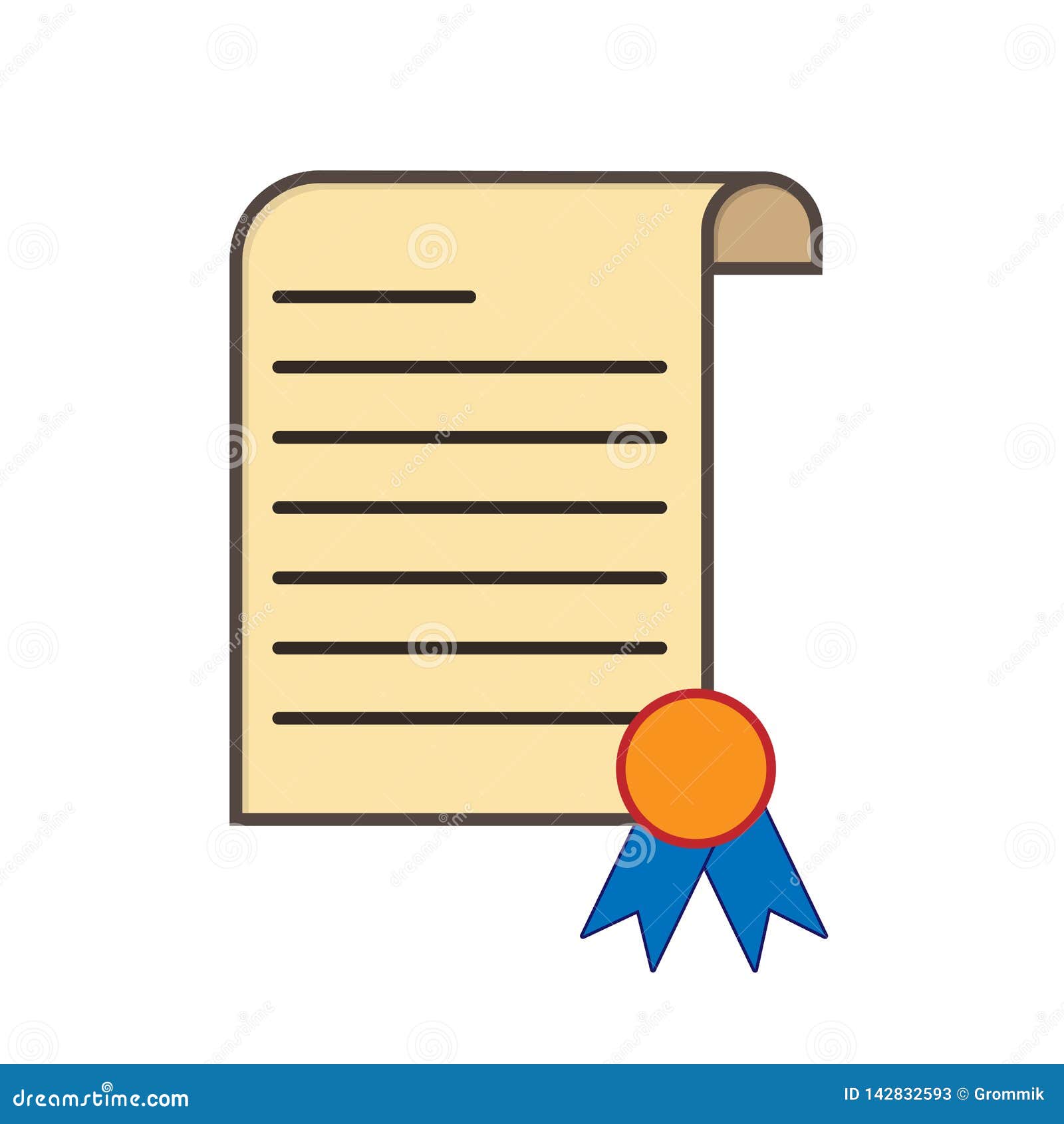 Scroll Paper Logo with Medal, Flat Design Stock Vector - Illustration ...