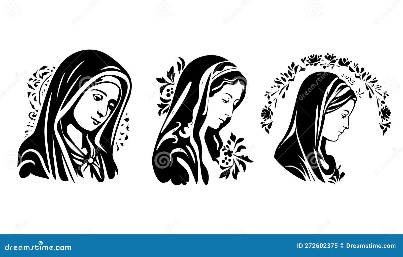 Virgin Mary, Our Lady. Hand Drawn Vector Illustration. Black Silhouette ...