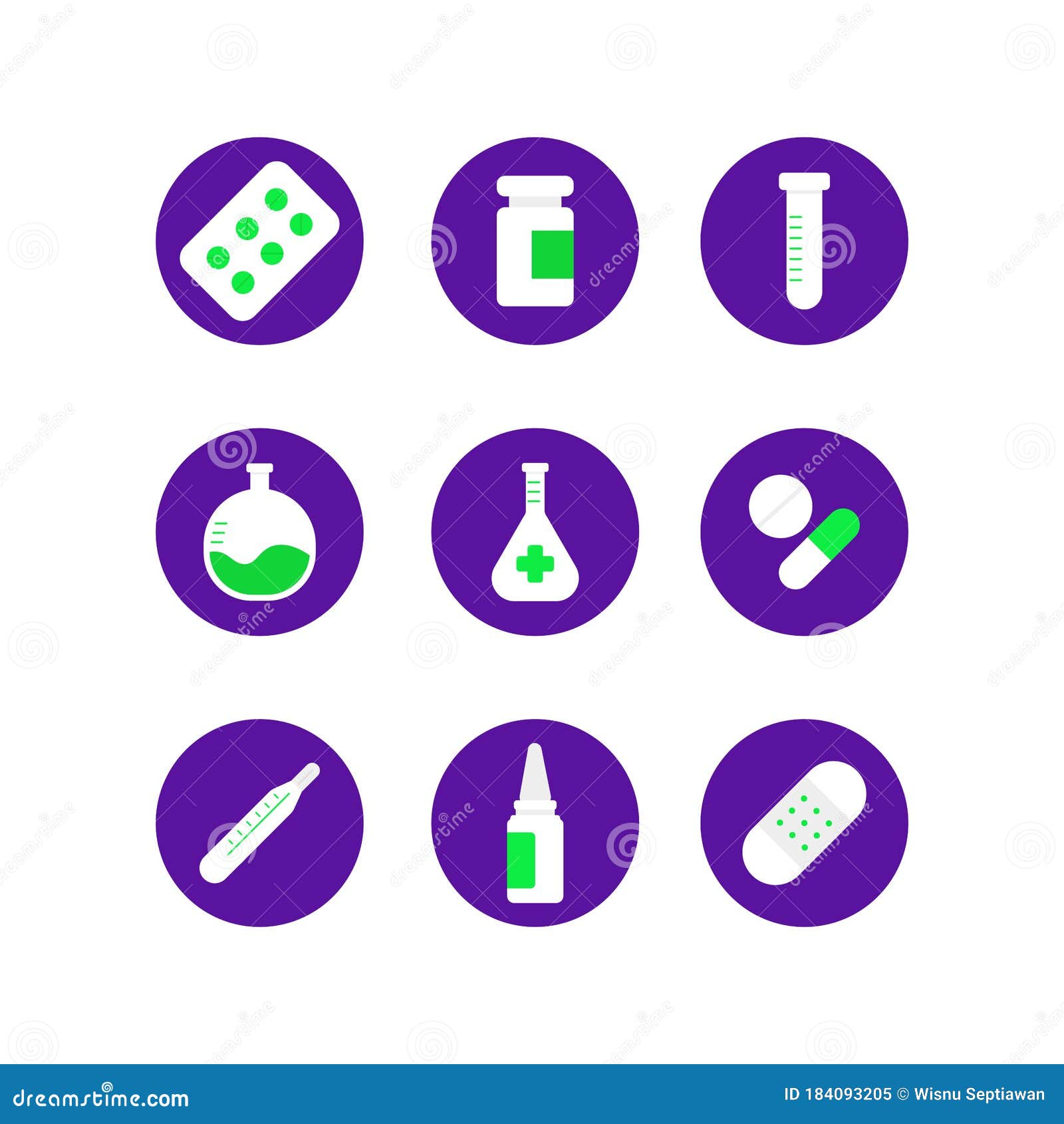 Medical Flat Icons Set. Stroke Vector. Rounded Purple Icon Stock Vector ...