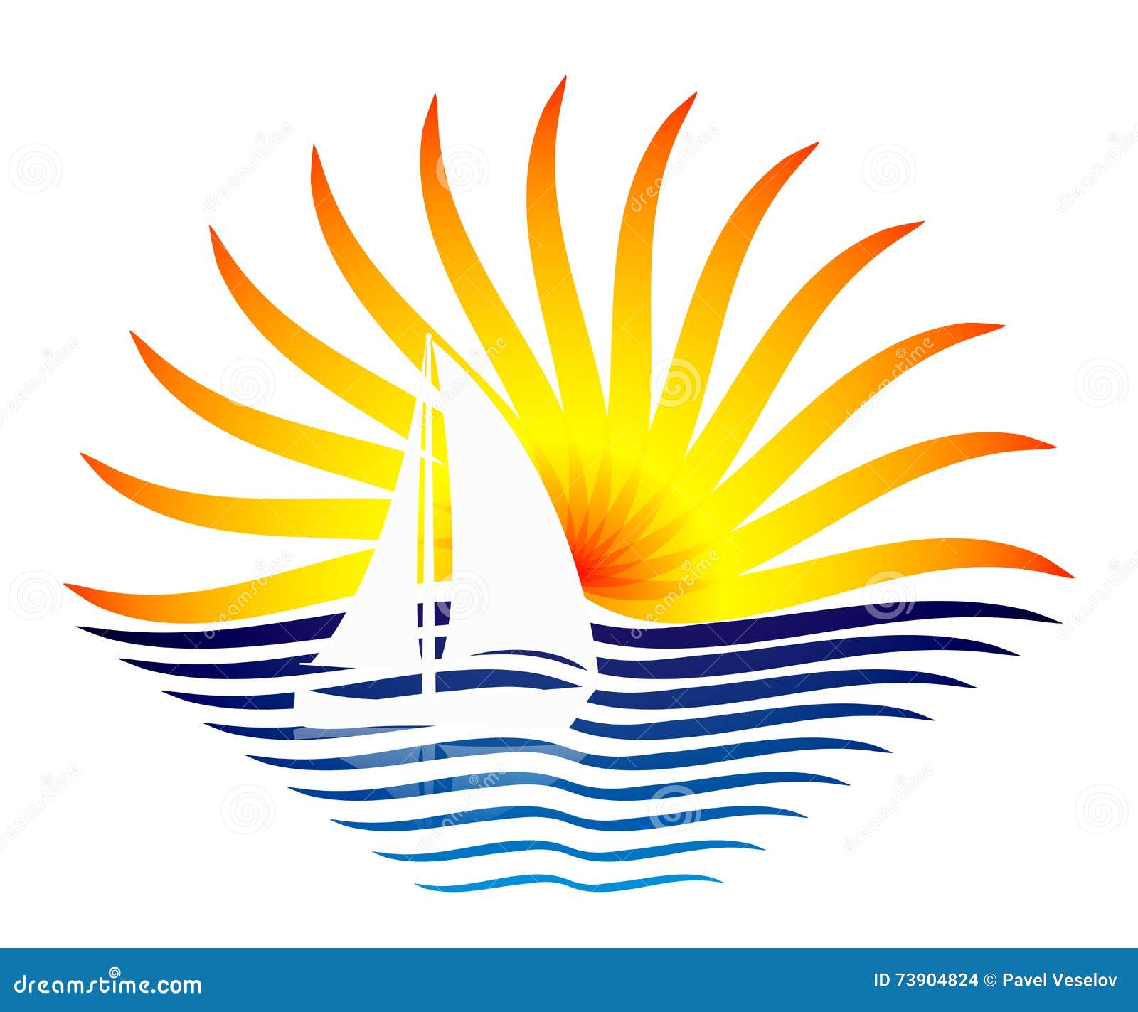 The Logo with the Sailboat and Sun Stock Vector - Illustration of ...