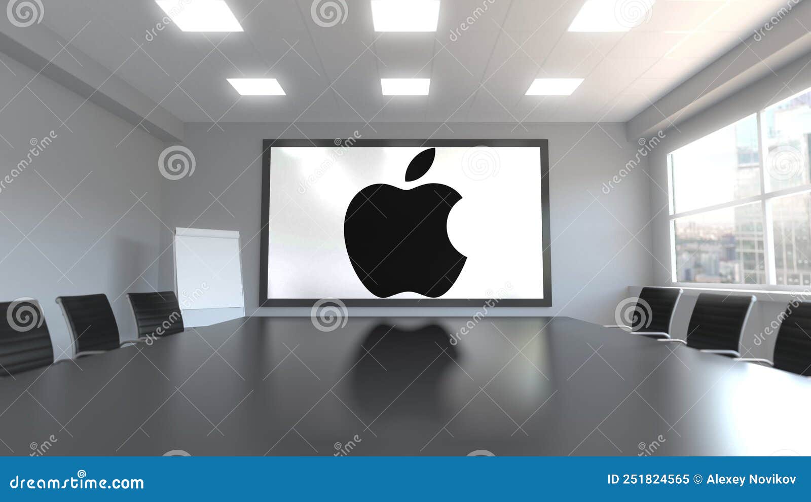 Apple Inc. Logo on the Screen in a Meeting Room. Editorial 3D Rendering ...