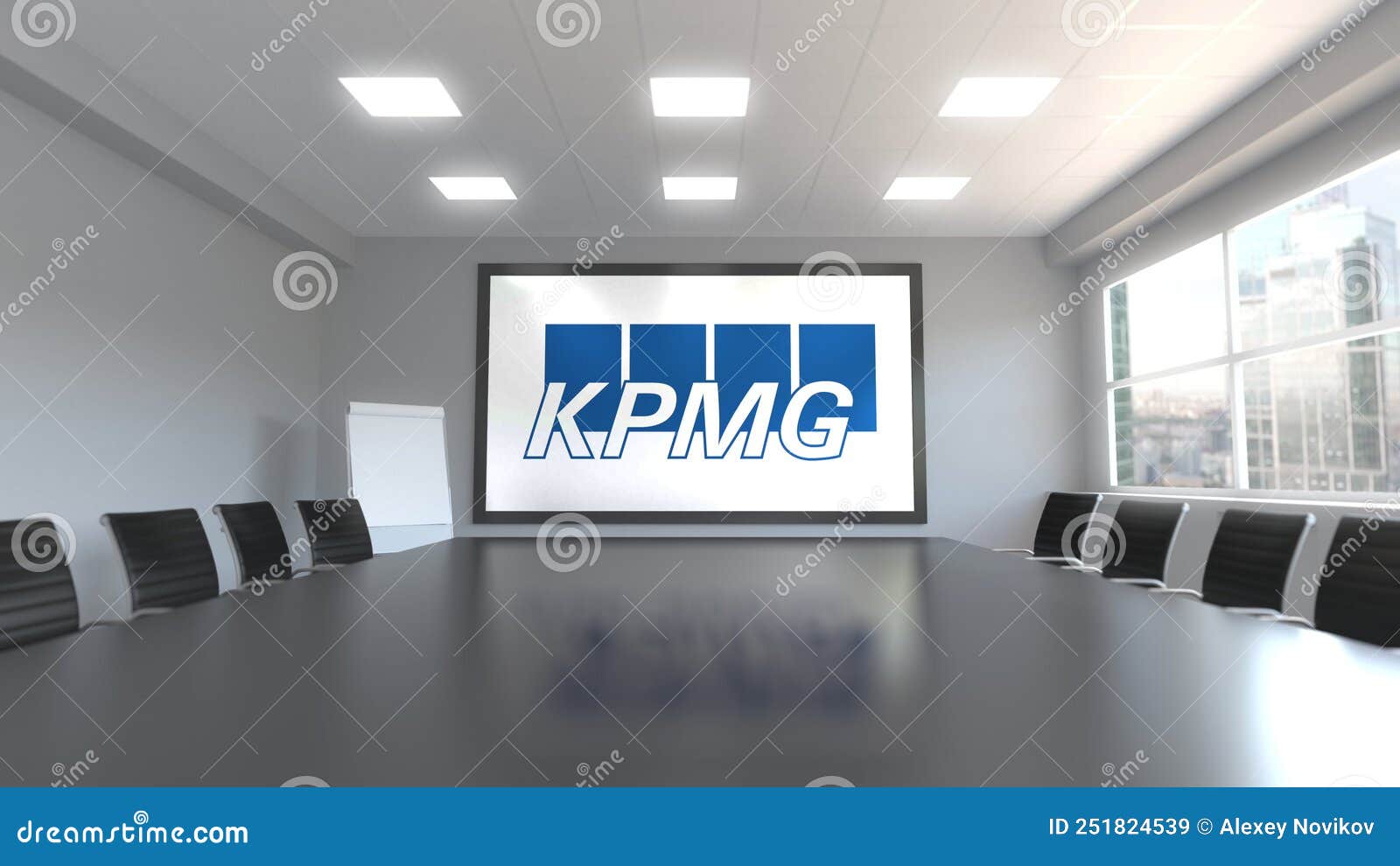 KPMG Logo on the Screen in a Meeting Room. Editorial 3D Rendering ...