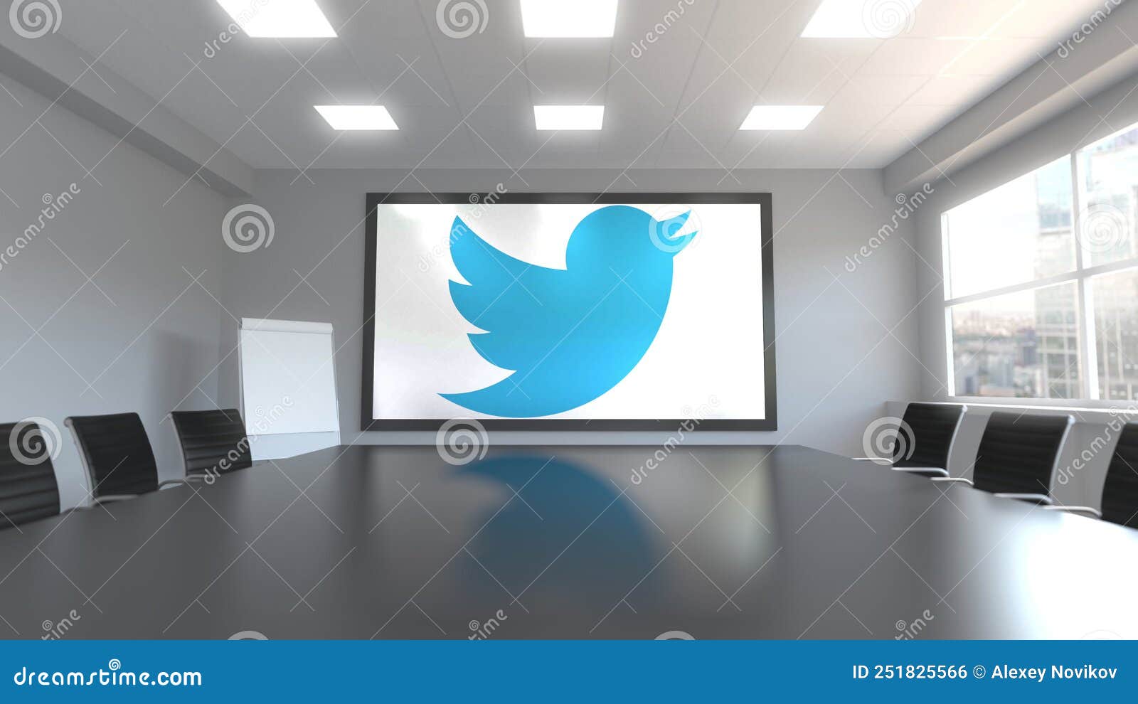Twitter Logo on the Screen in a Meeting Room. Editorial 3D Rendering ...