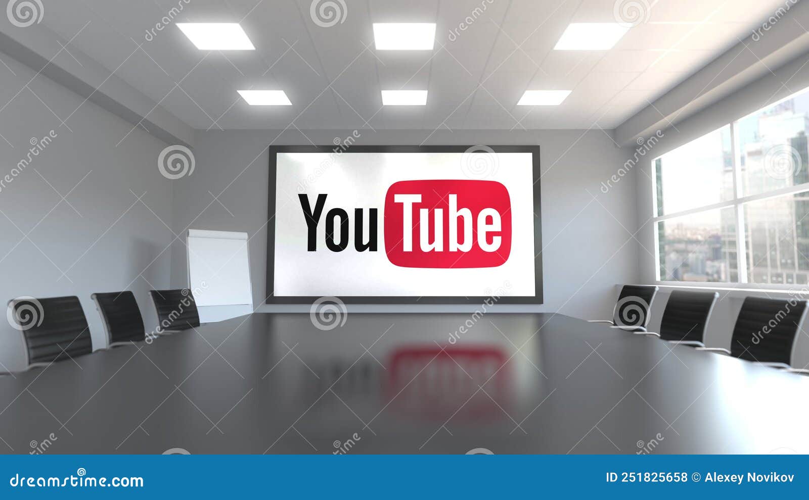 YouTube Logo on the Screen in a Meeting Room. Editorial 3D Rendering ...