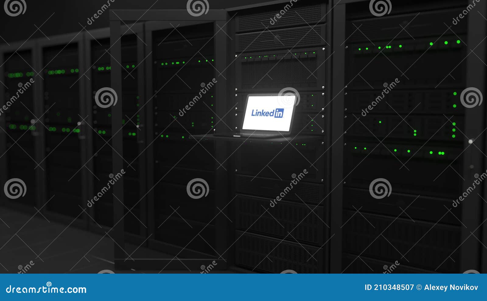 Laptop with the Logo of LINKEDIN on the Screen in a Server Room ...