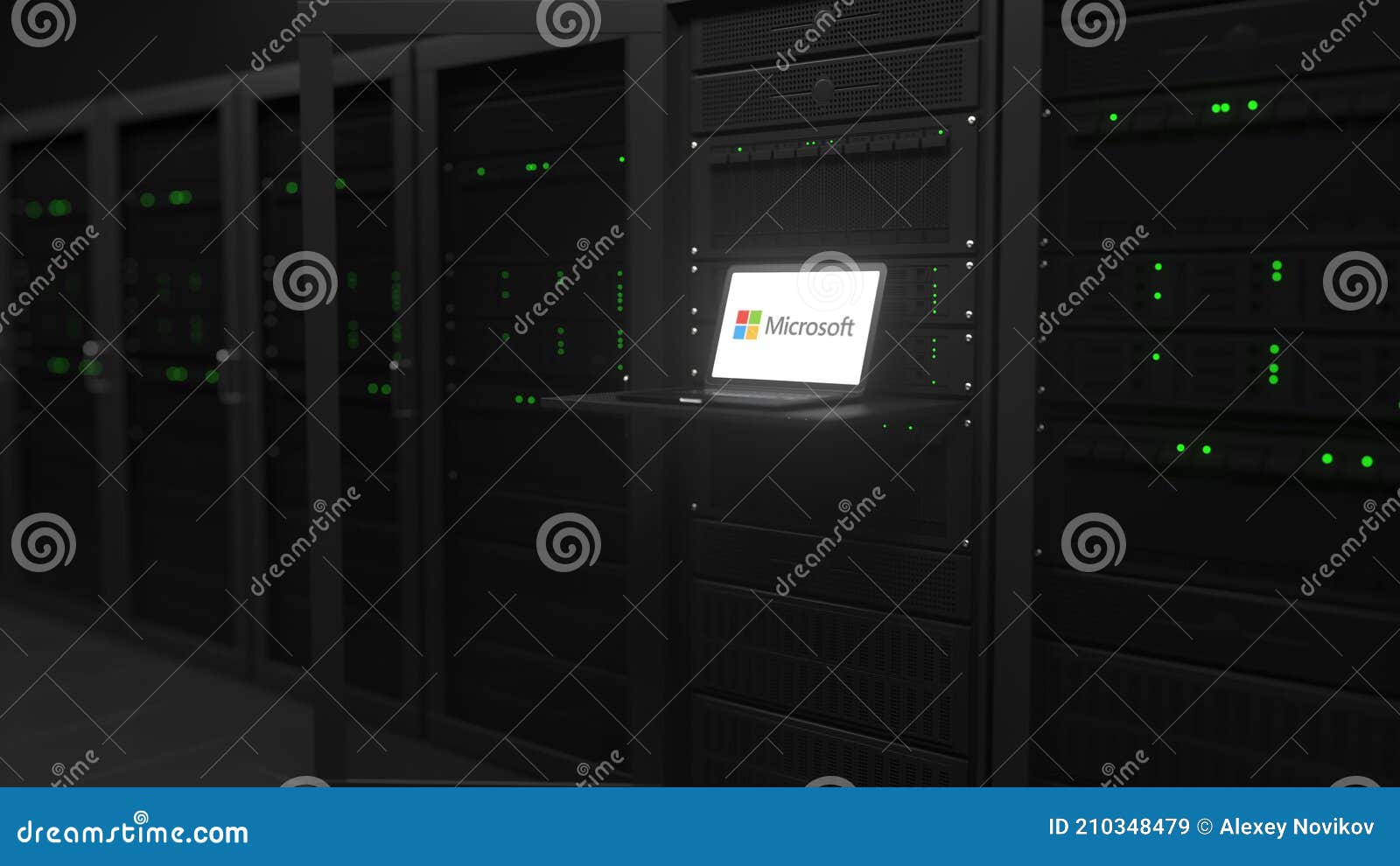 Laptop with the Logo of MICROSOFT on the Screen in a Server Room ...
