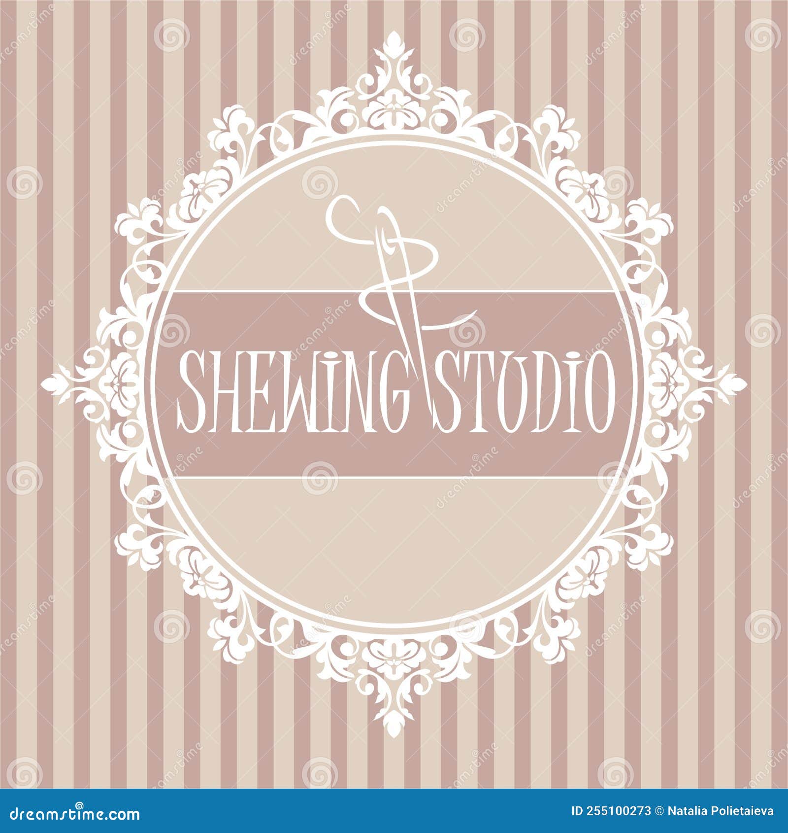 Logo - Sewing Studio. Beige Circular Frame with White Lettering. Stock ...