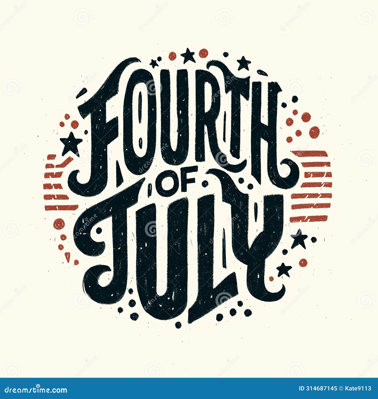 Logo with Stars and the Words "Fourth of July" Written in Cursive Stock ...