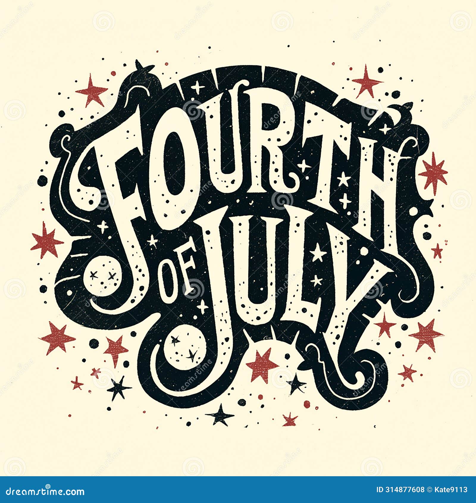 Logo with Stars and the Words "Fourth of July" Written in Cursive Stock ...