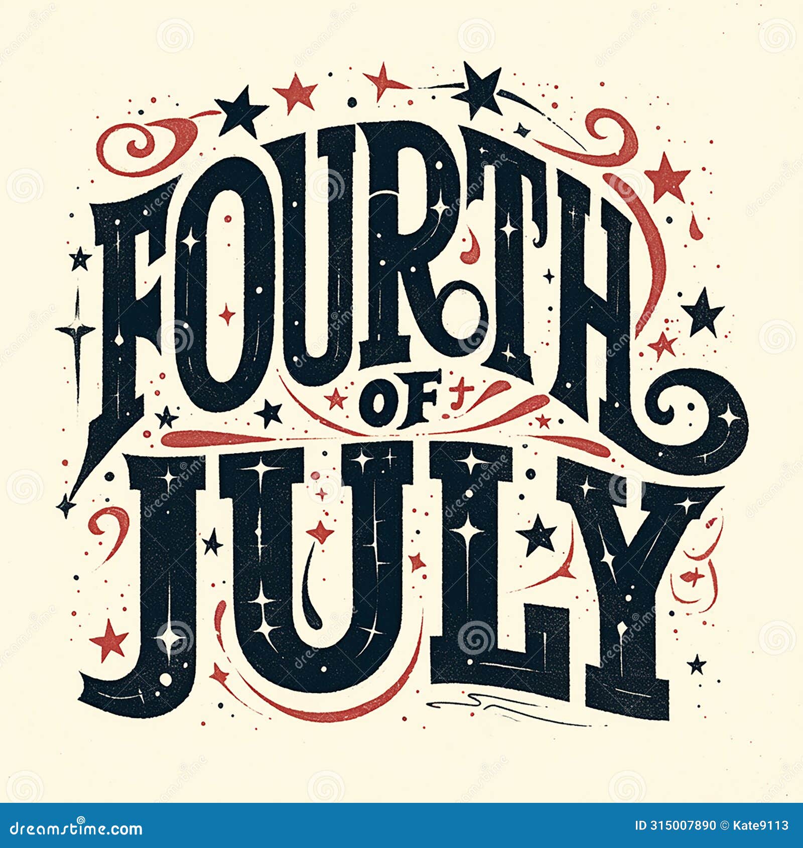 Logo with Stars and the Words "Fourth of July" Written in Cursive Stock ...
