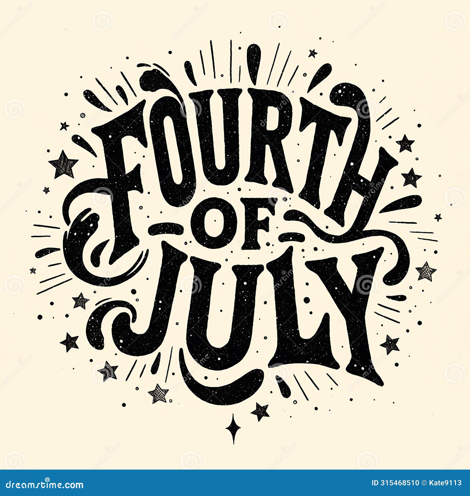 Logo with Stars and the Words "Fourth of July" Written in Cursive Stock ...