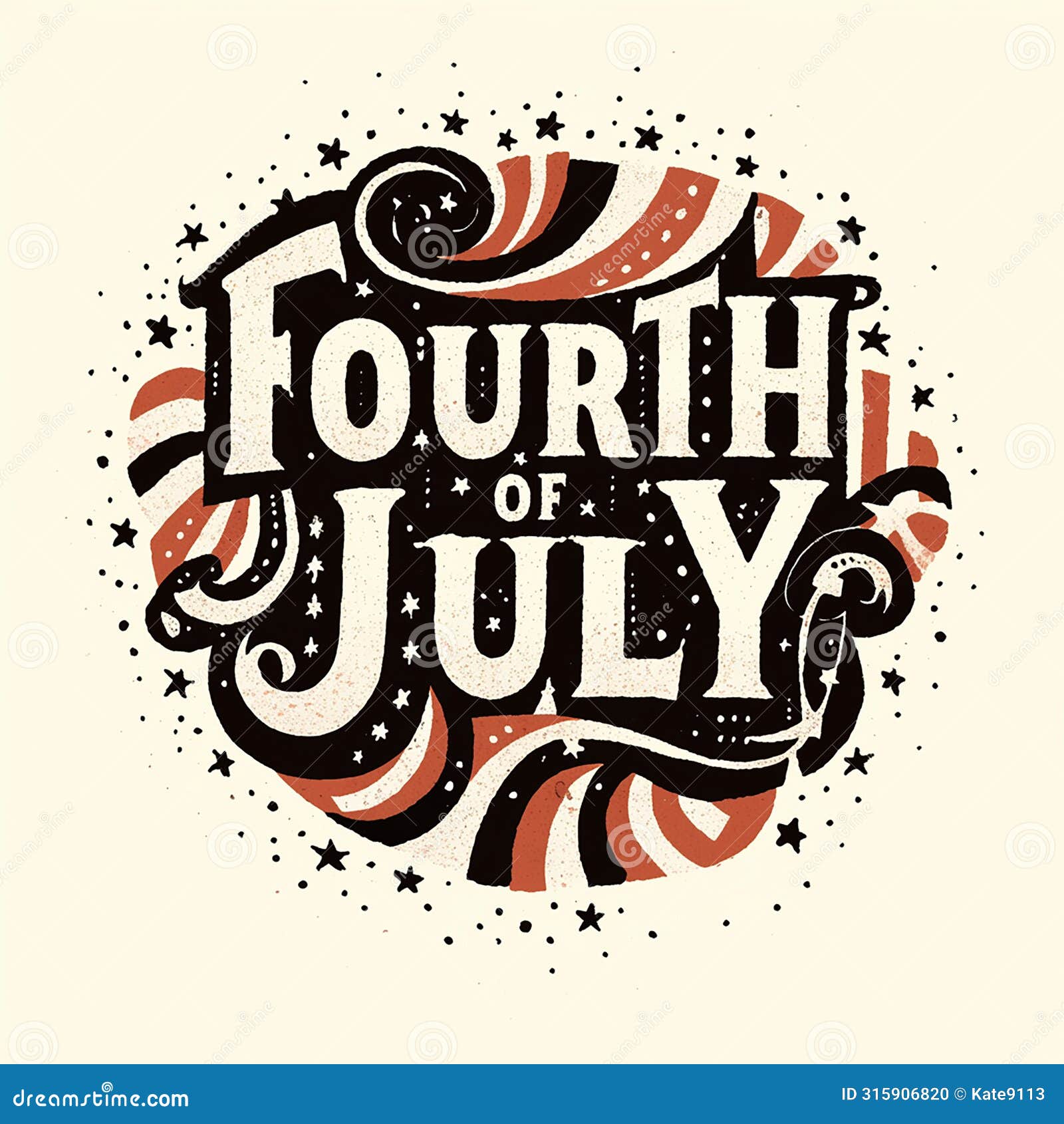 Logo with Stars and the Words "Fourth of July" Written in Cursive Stock ...
