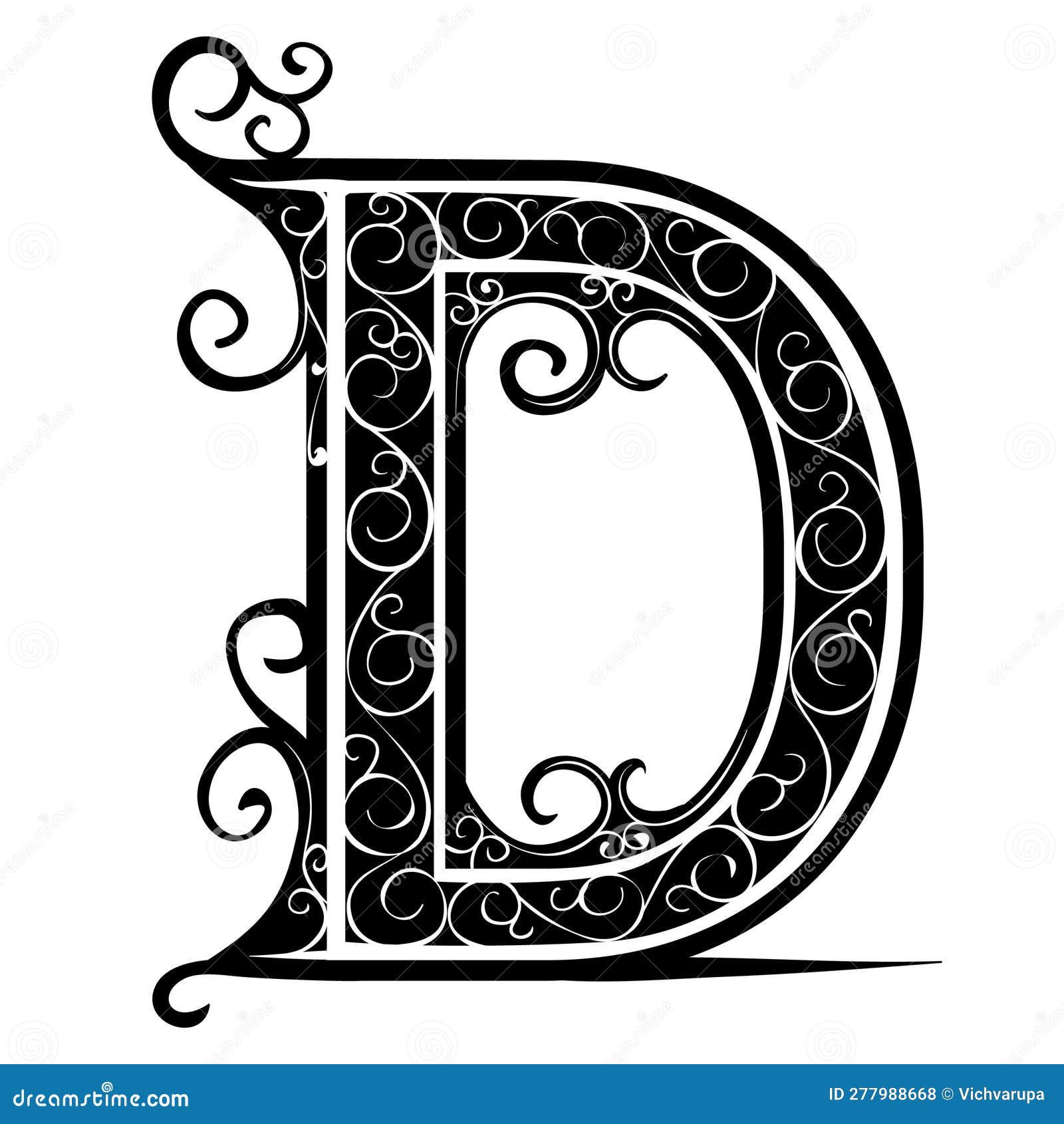 Logo, Stylized Letter D with Swirls, Isolated Object on White Color ...