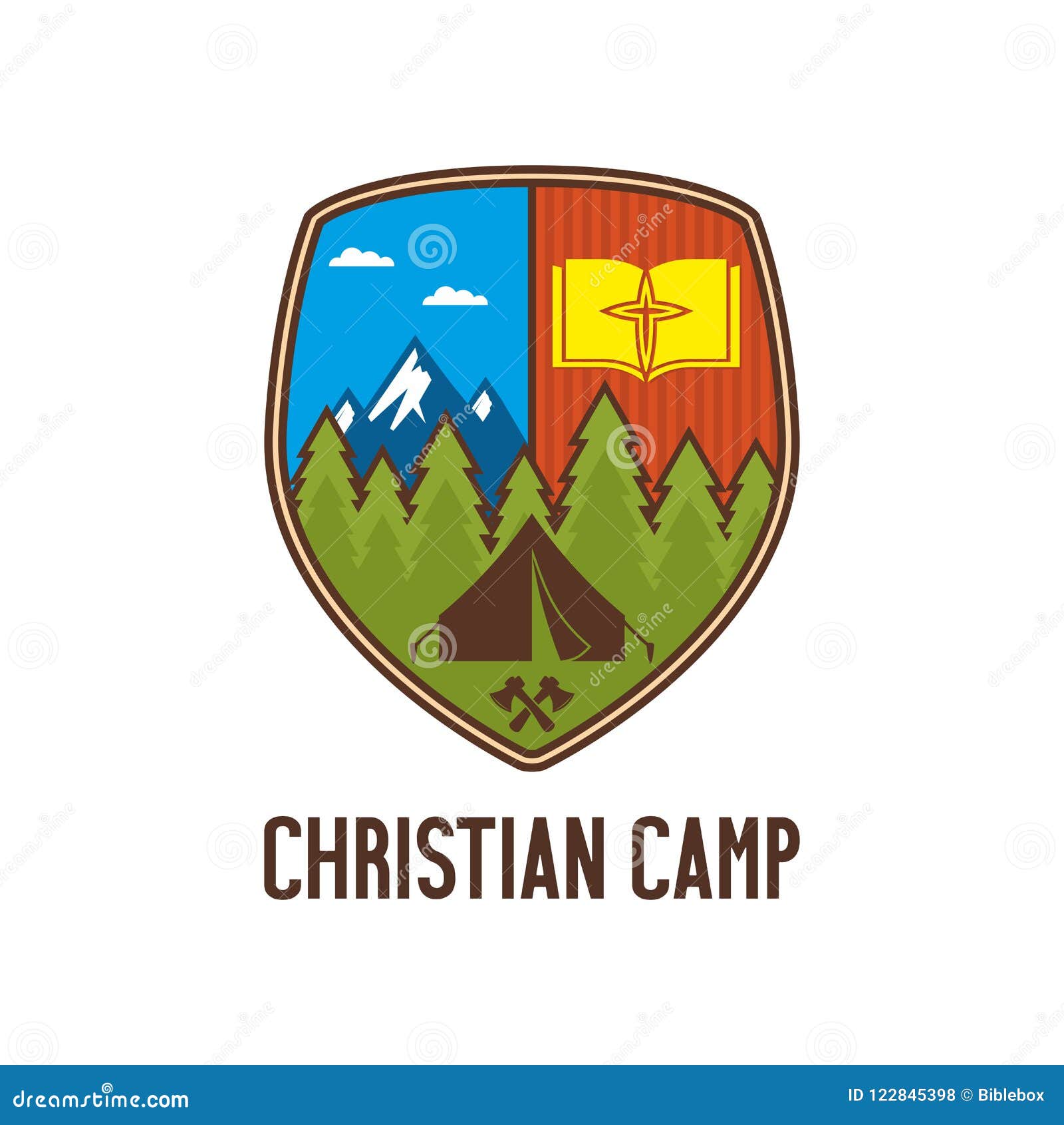 Set Of Christian Camp Labels And Logo Graphics. Cartoon Vector ...