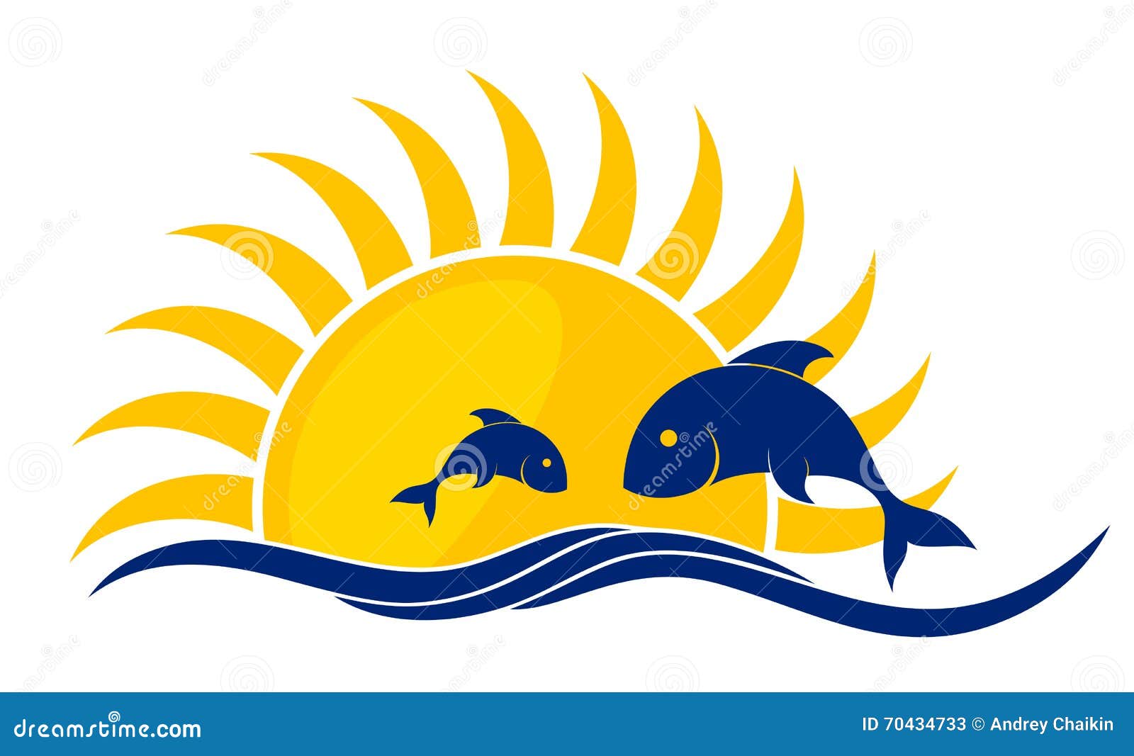 Logo Of Sun And Sea With Fishes. Cartoon Vector | CartoonDealer.com ...