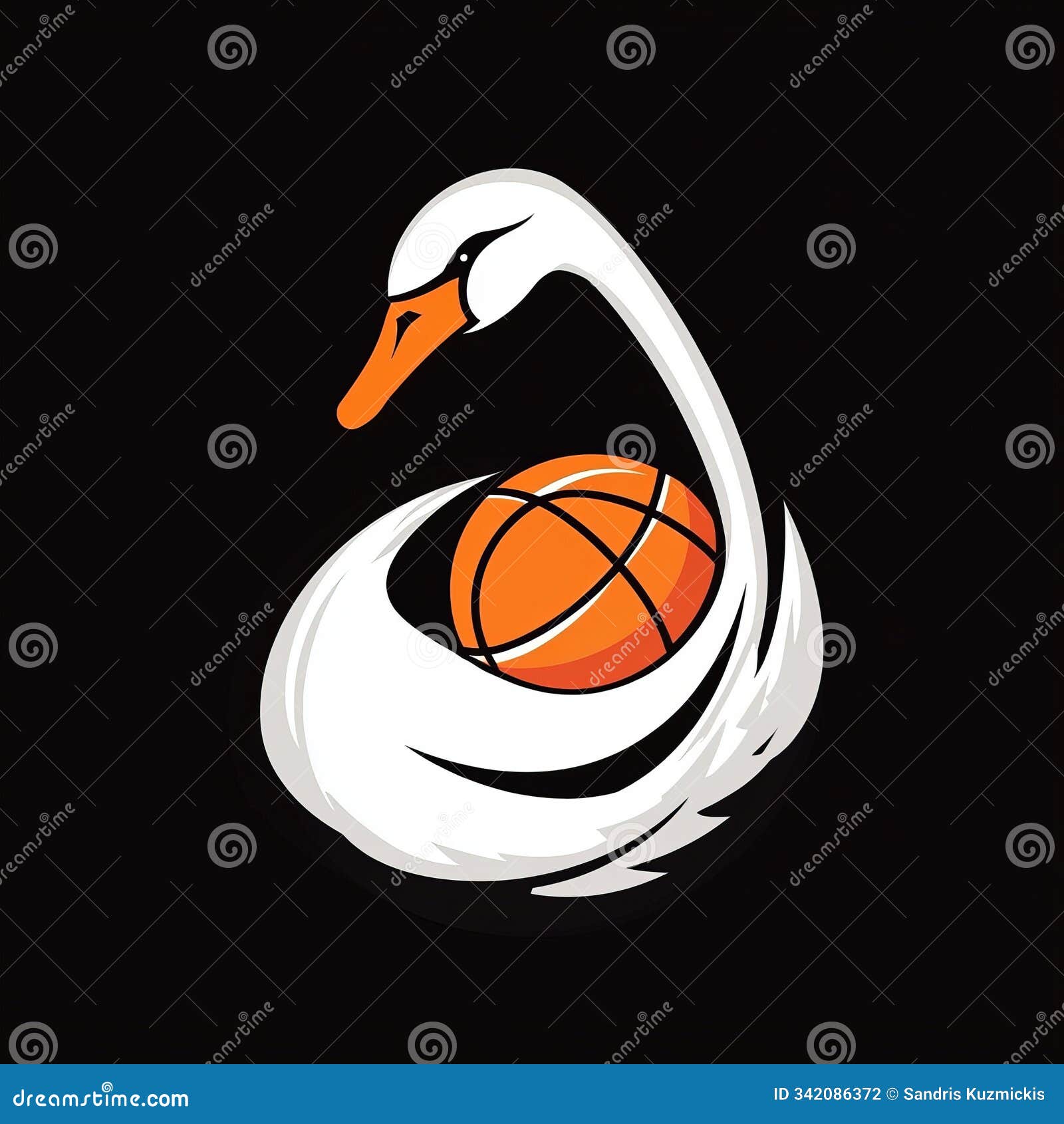 Logo with Swan and Basketball Ball. Generative AI. Stock Illustration ...