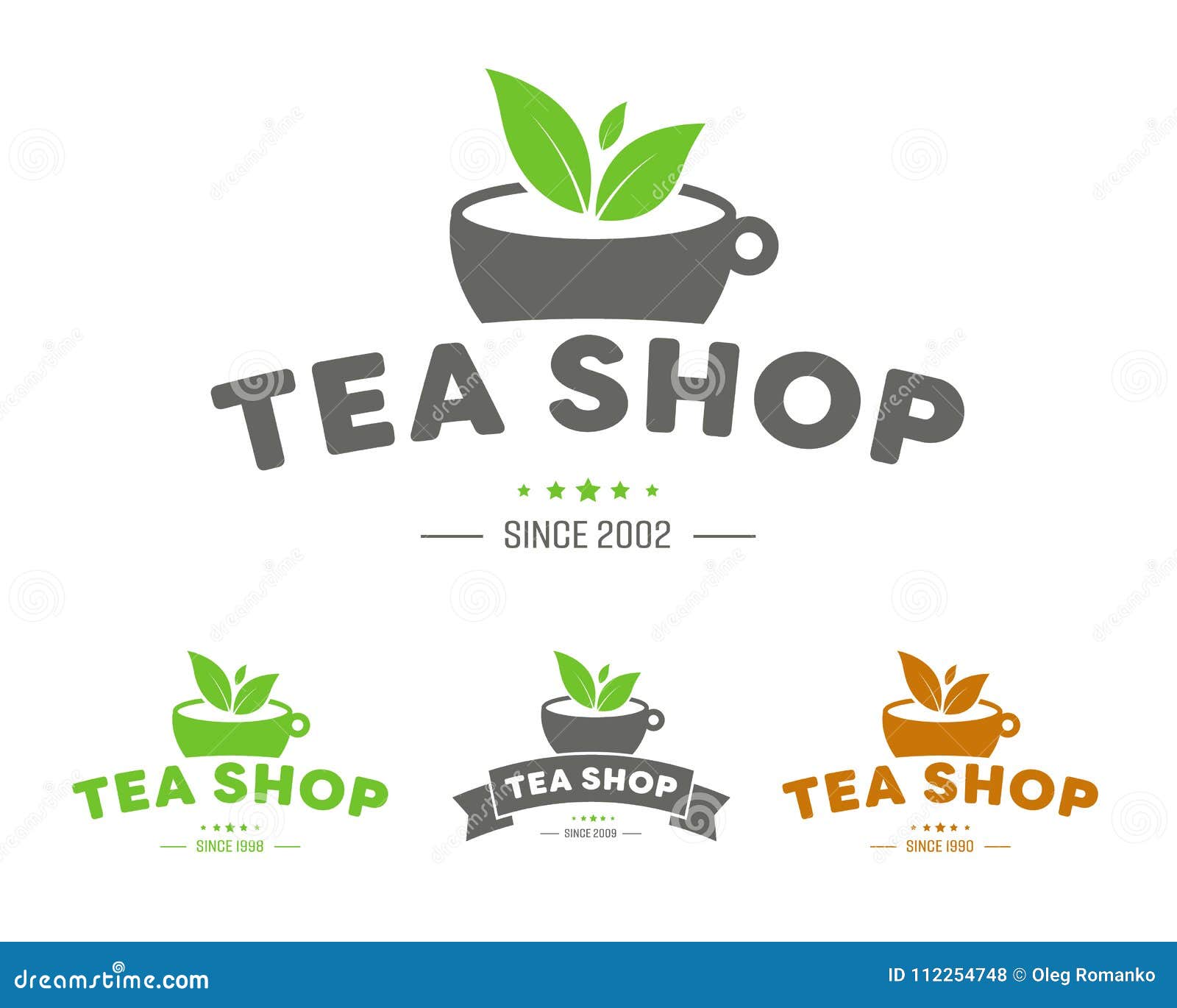 Logo for a Tea Shop or Brand with a Cup, Ribbon and Leaflets Stock ...