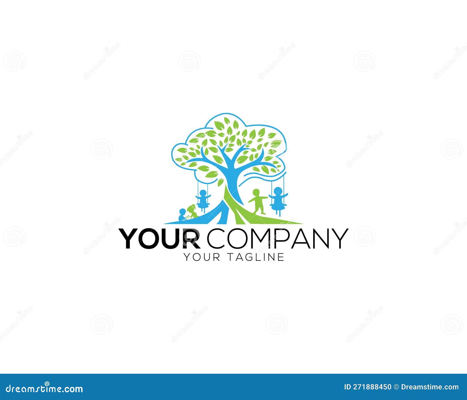 Logo Tree in the Book with Children Playing Stock Vector - Illustration ...
