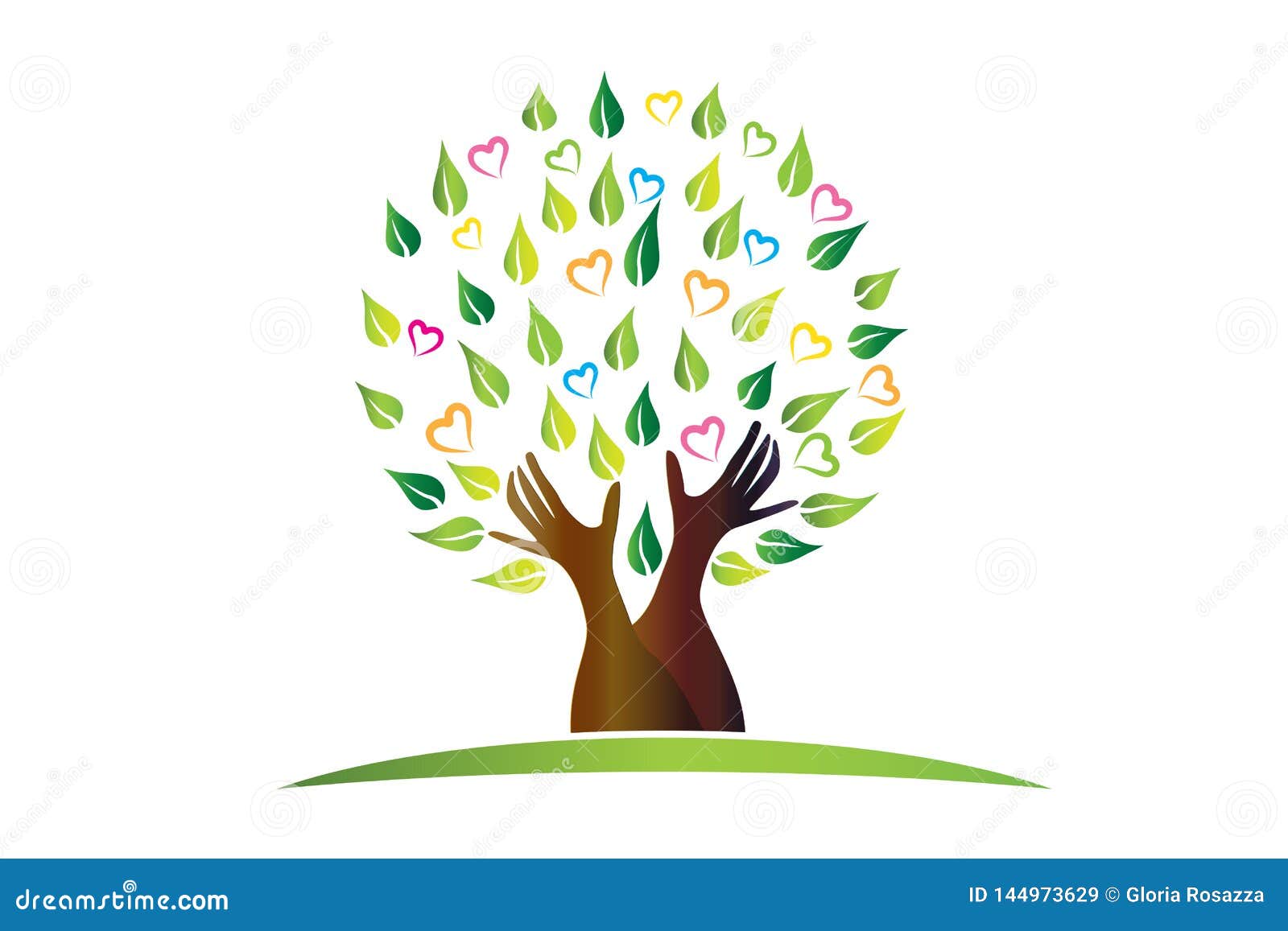 Logo Tree with Protective Hands Leafs Teamwork People Symbol Icon Stock ...