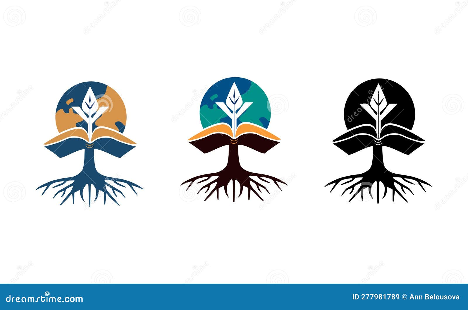 Logo Tree Roots Growing Book and Plant on the Background of the Planet ...