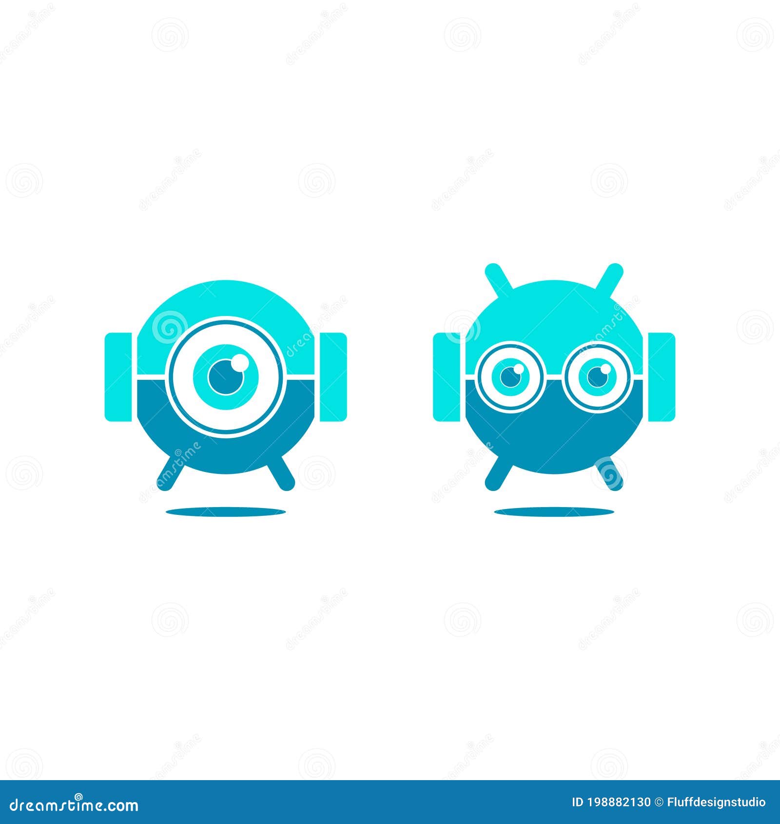 Logo of Two Cute Floating Robots Stock Vector - Illustration of eyes ...