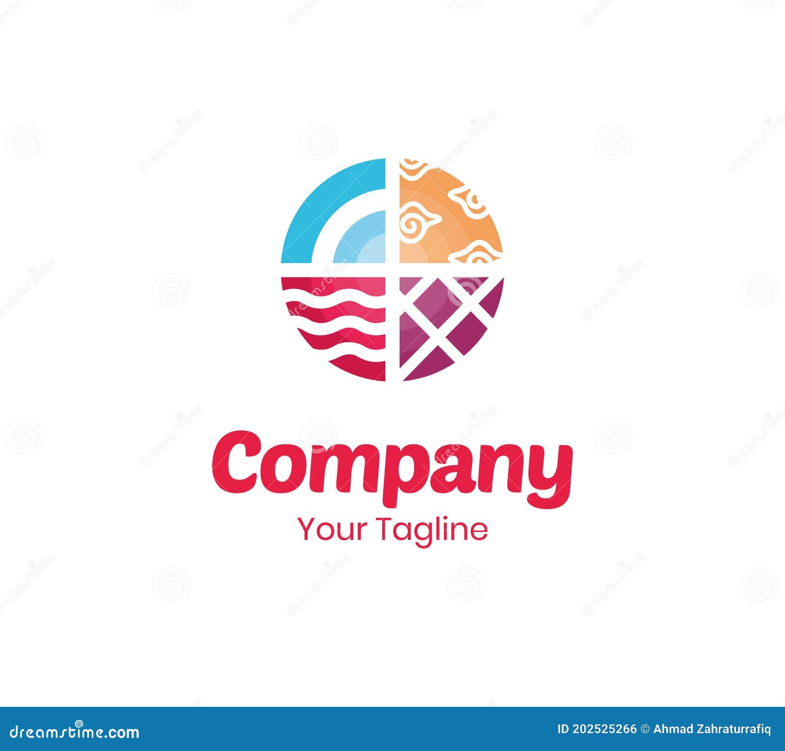 Logo with 4 Unique Quarter Circle Represent of Sky, Water, Cloud, and ...