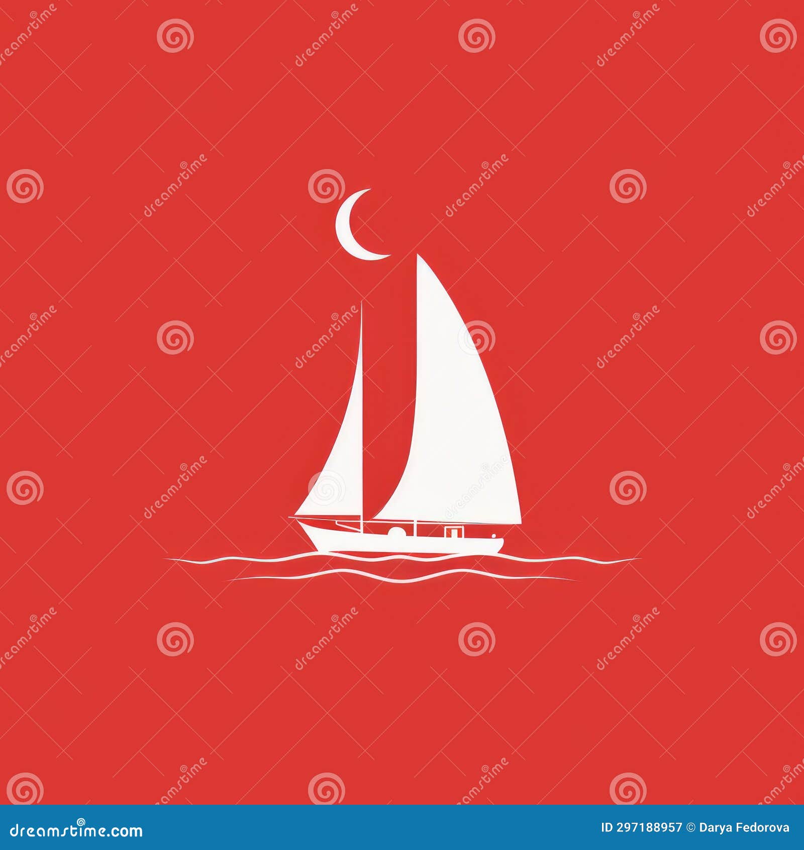 Logo of White Brig with Sails among Sea Waves on Red Background Stock ...