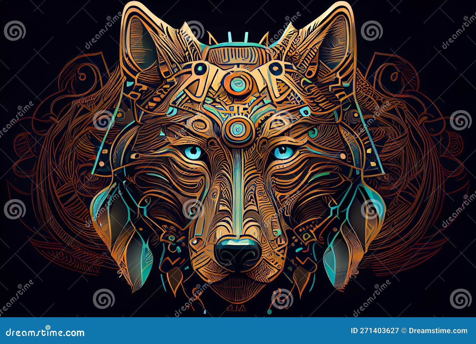 Logo of a Wolf, Wolf Head Illustration Fantasy Aztec and Steampunk ...