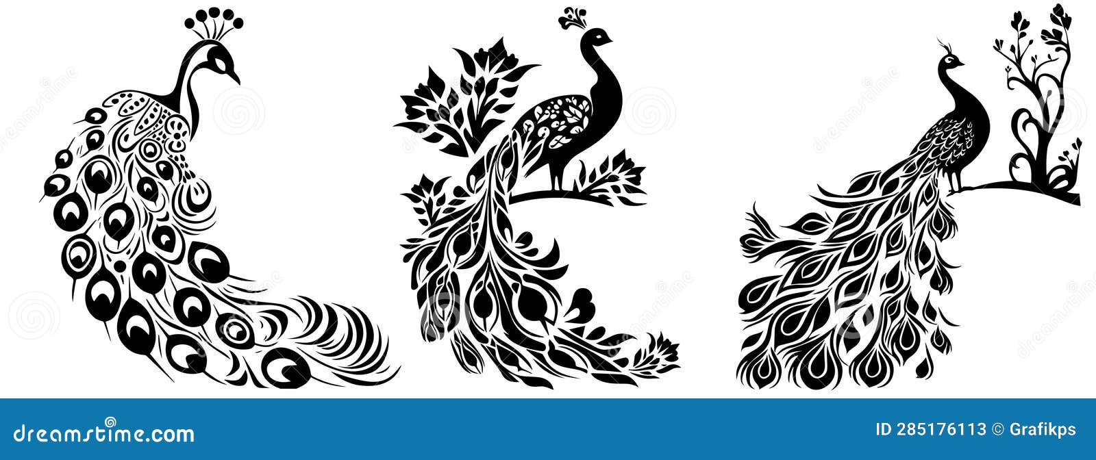 Peacocks, Vector Illustration on a White Background. Silhouette Shape ...