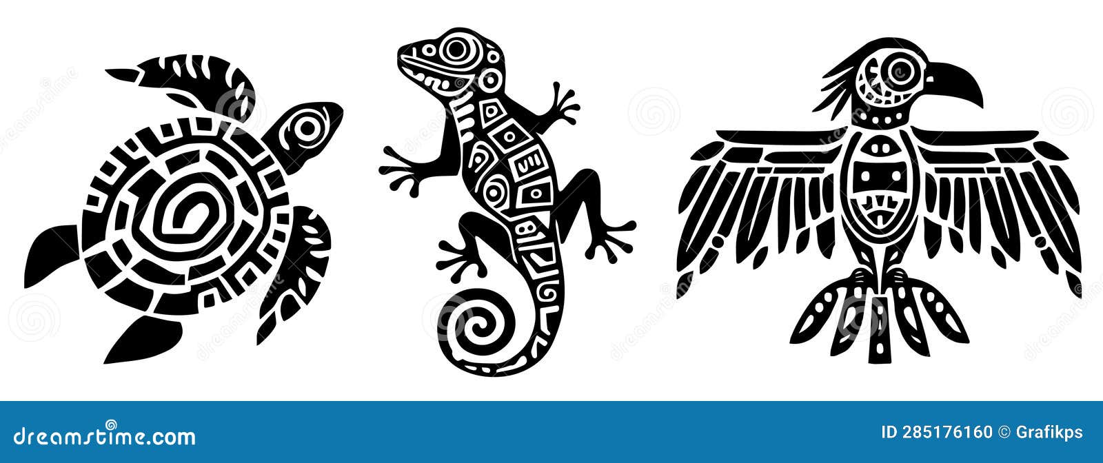 Mayan Animals, Vector Illustration on a White Background. Silhouette ...