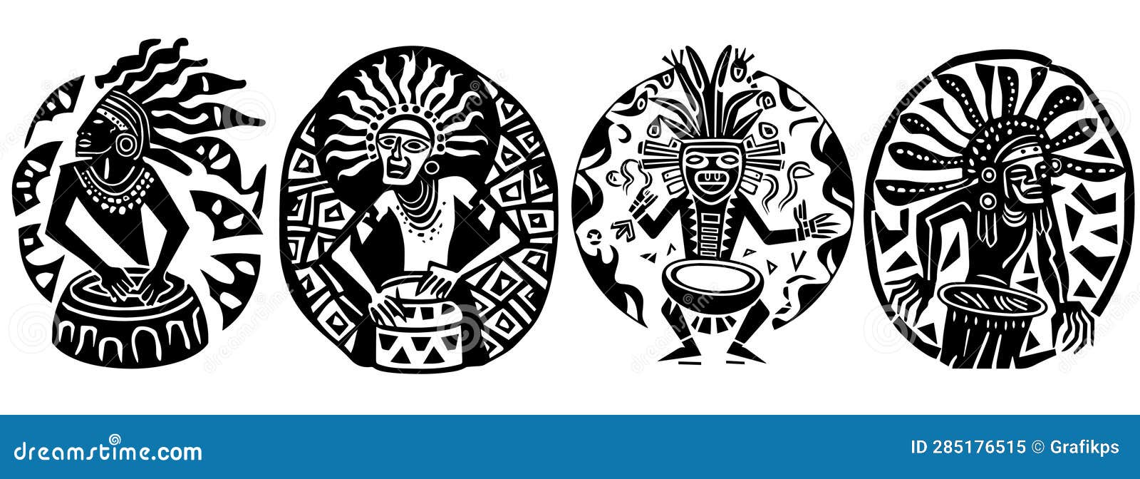 African Aztec Dancer and Musician, Vector Decoration, Illustration ...